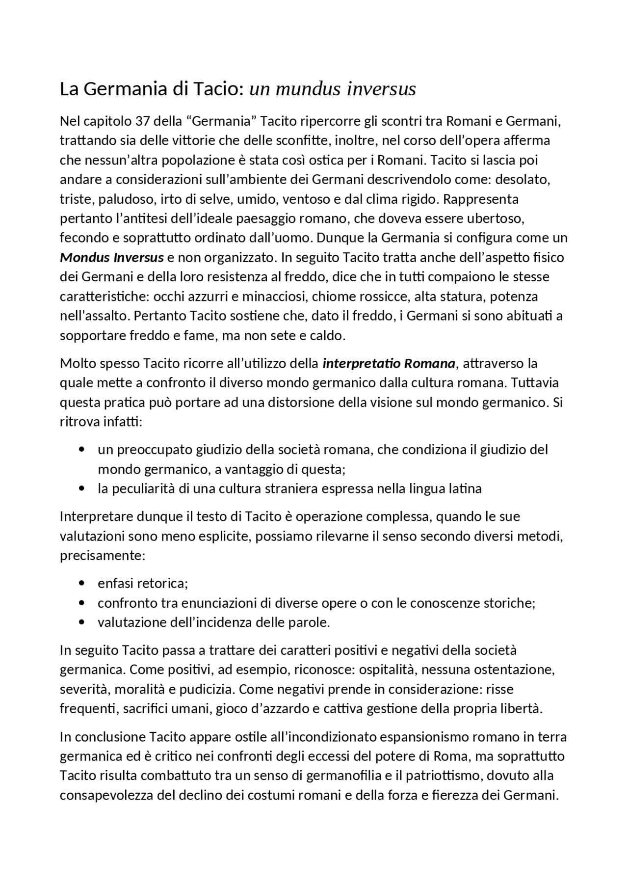 La Germania di Tacio: un mundus inversus - Docsity