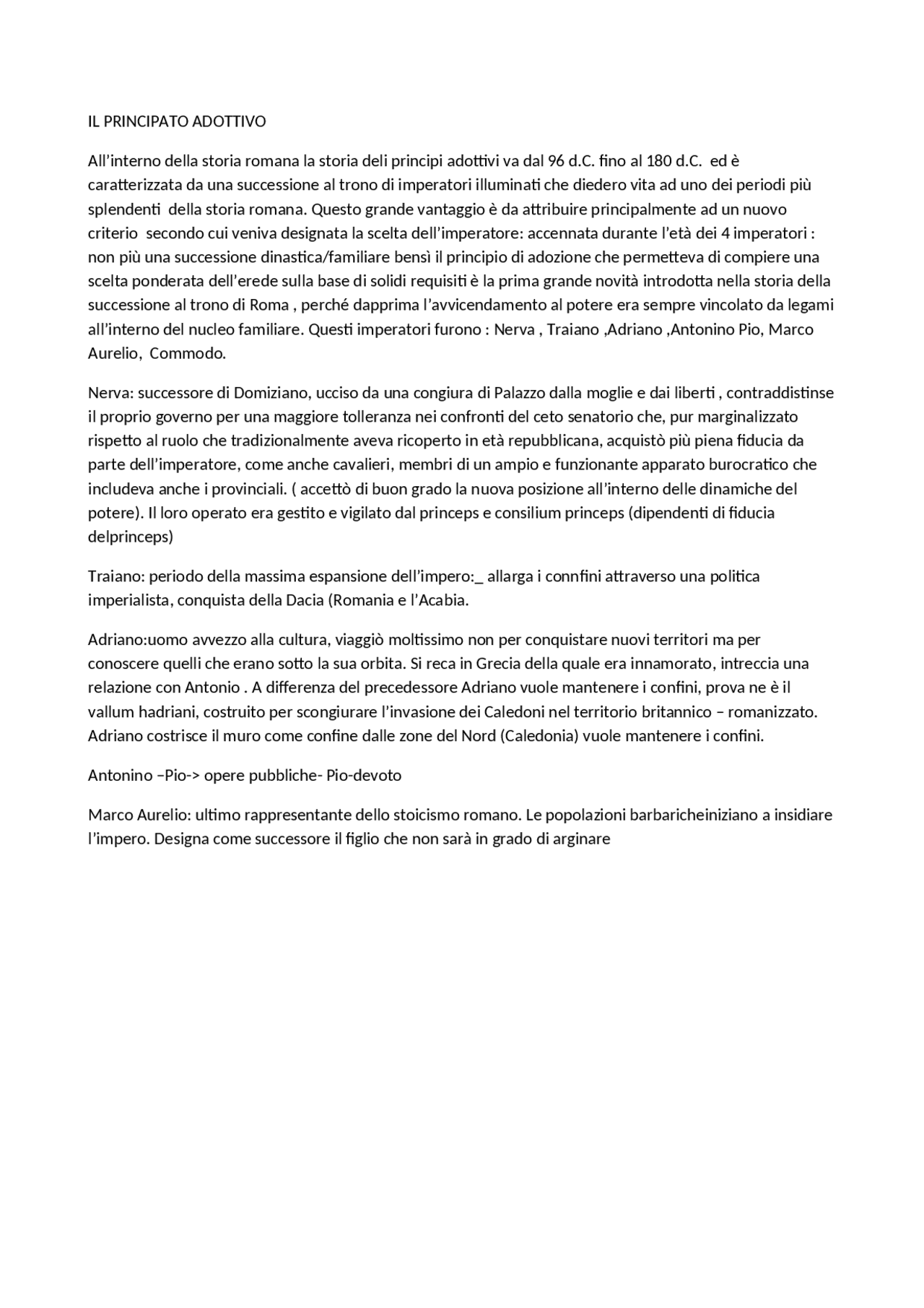 Il Principato Adottivo Appunti Latino Docsity