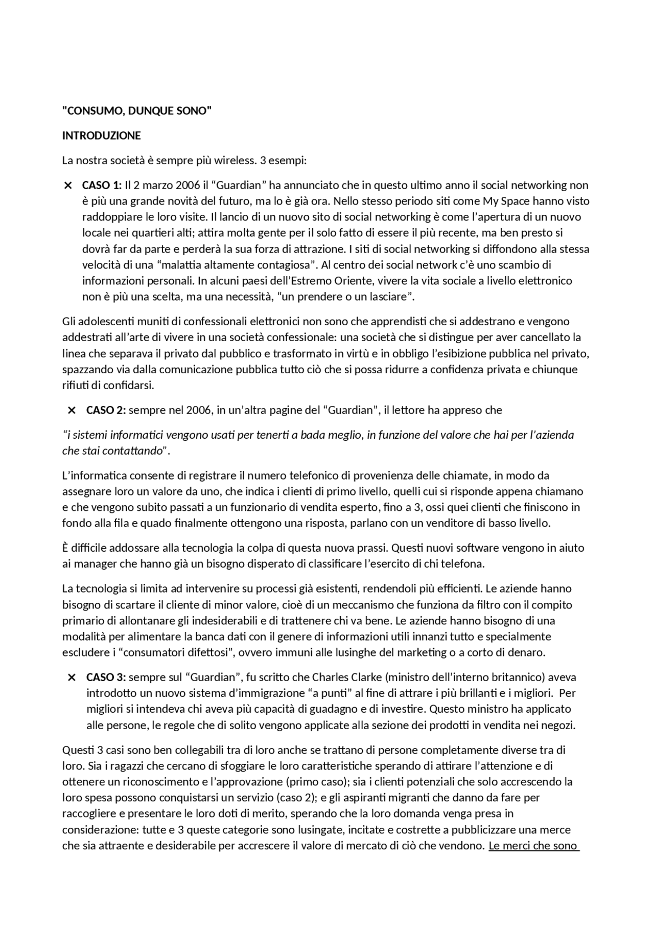 Consumo Dunque Sono Bauman Docsity