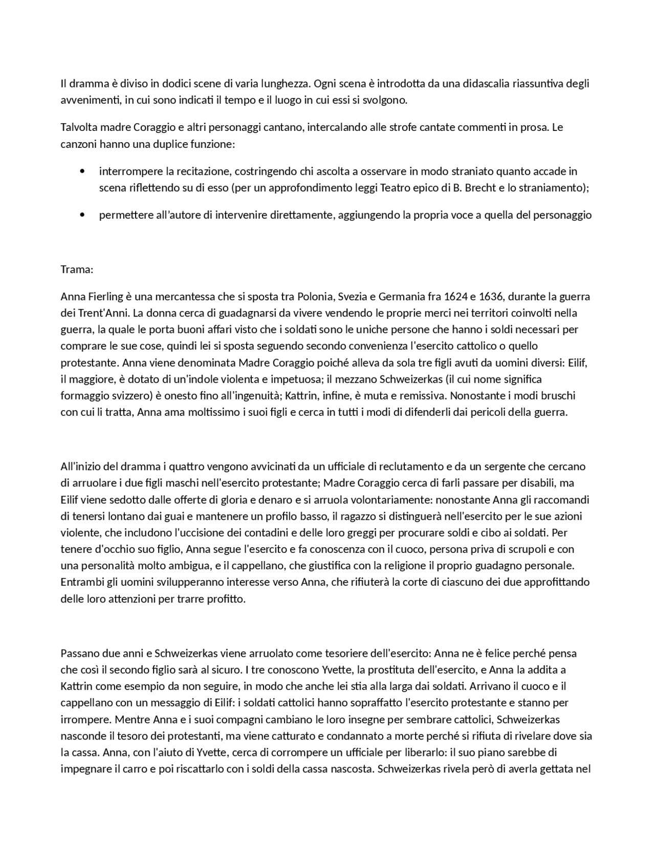 Madre Coraggio Di Brecht Docsity