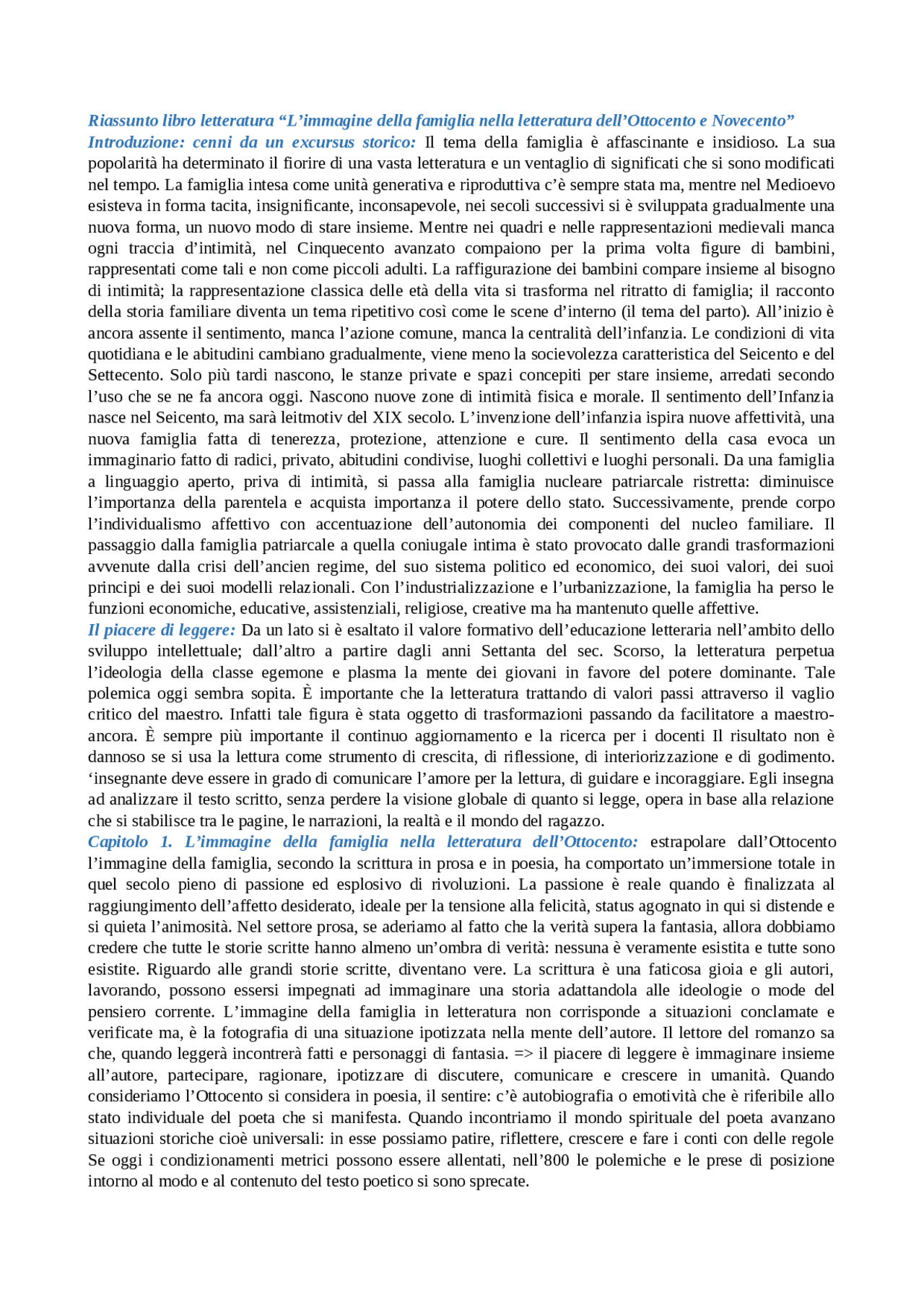 Riassunto Libro Immagine Della Famiglia Docsity