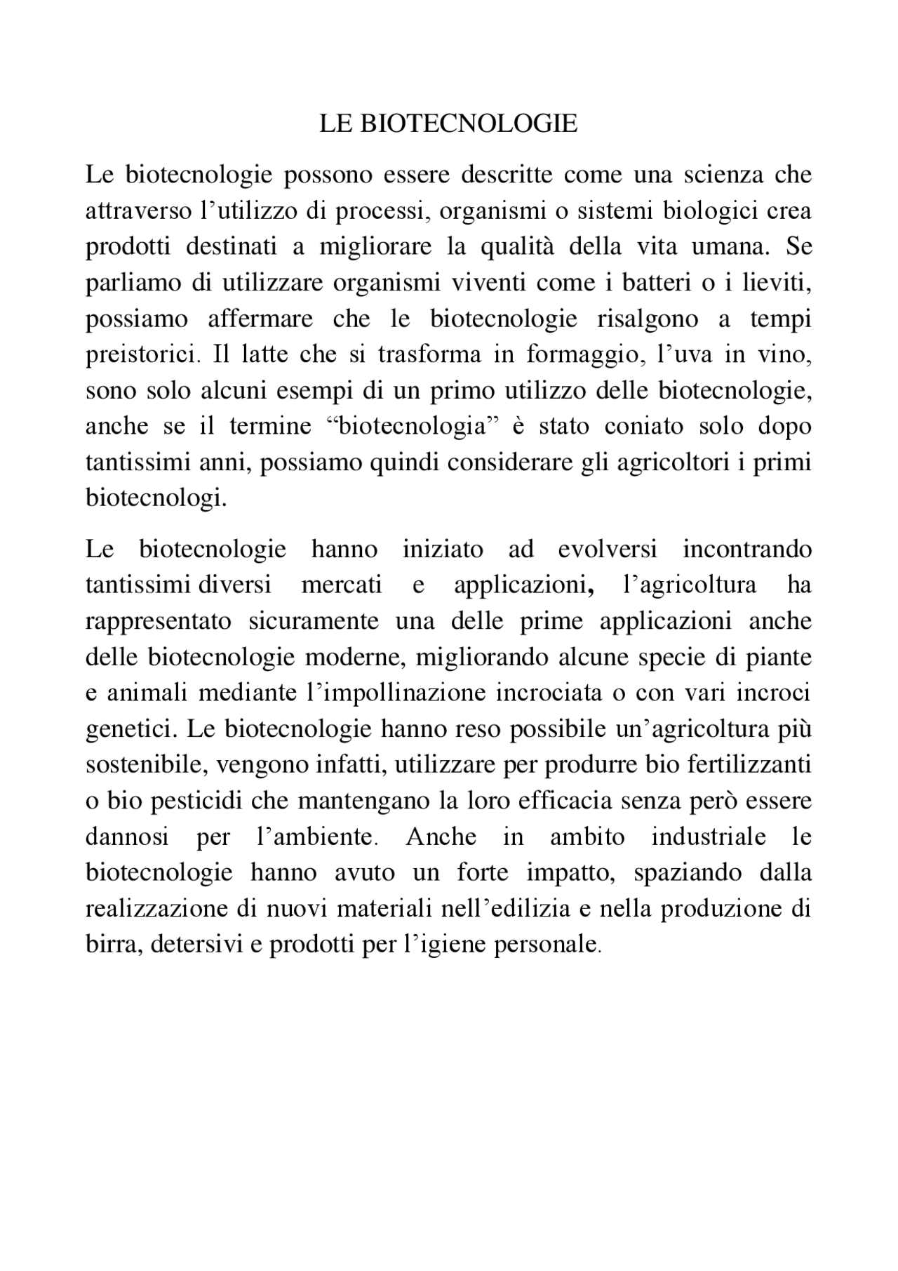 Le Biotecnologie Generalità Docsity