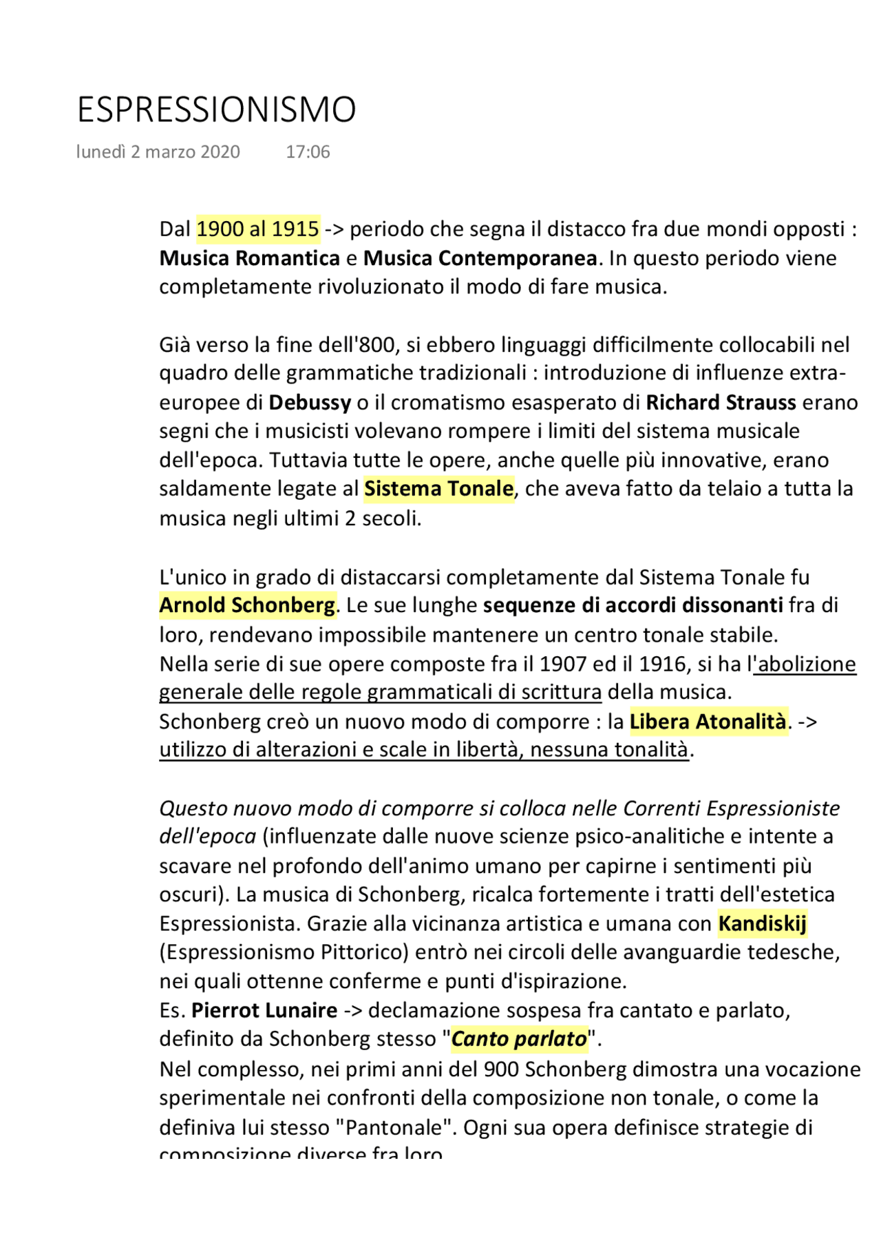 ESPRESSIONISMO MUSICALE - Docsity