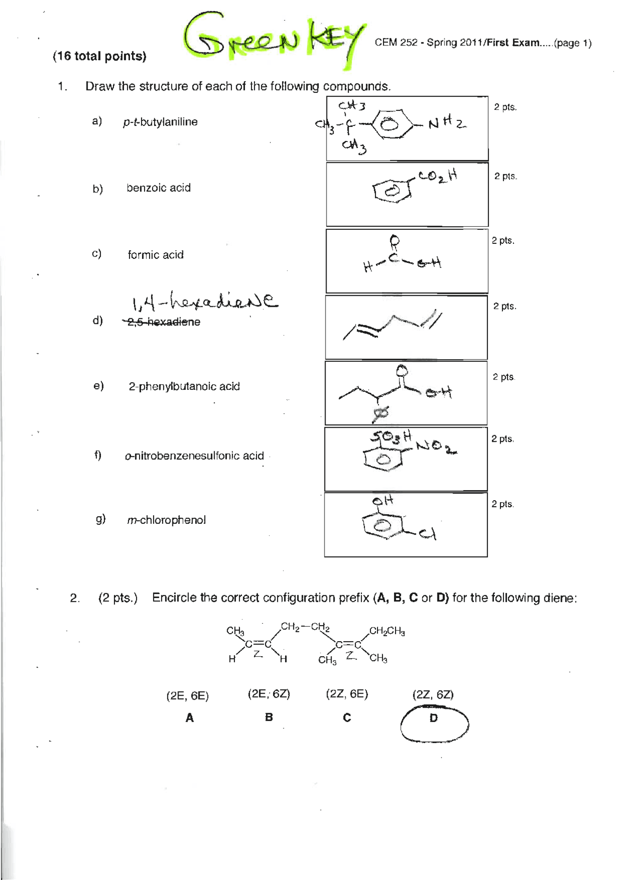 Organic Chemistry Ii First Exam With 12 Solved Exercises 2011 Cem