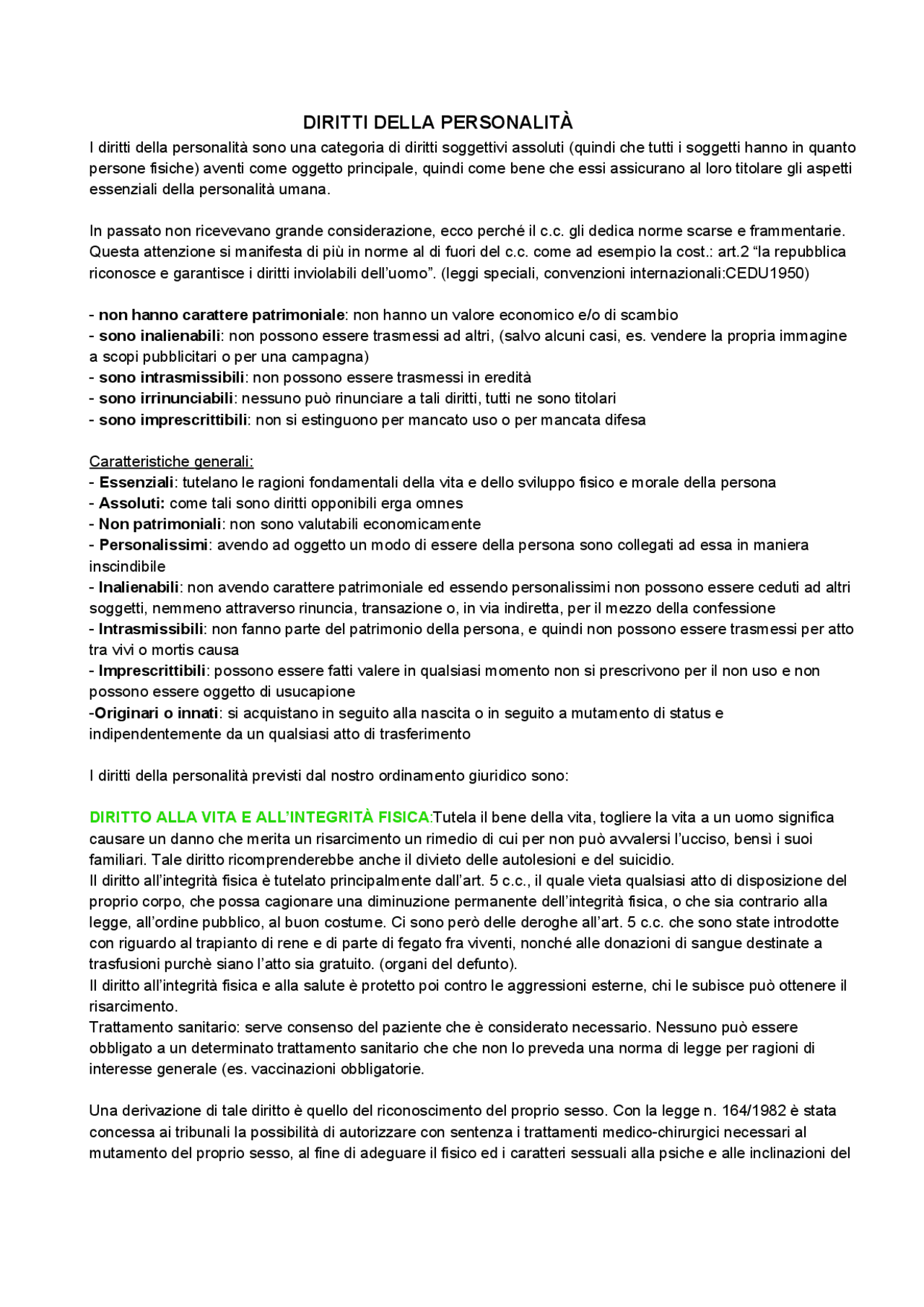 I Diritti Della Personalità Docsity