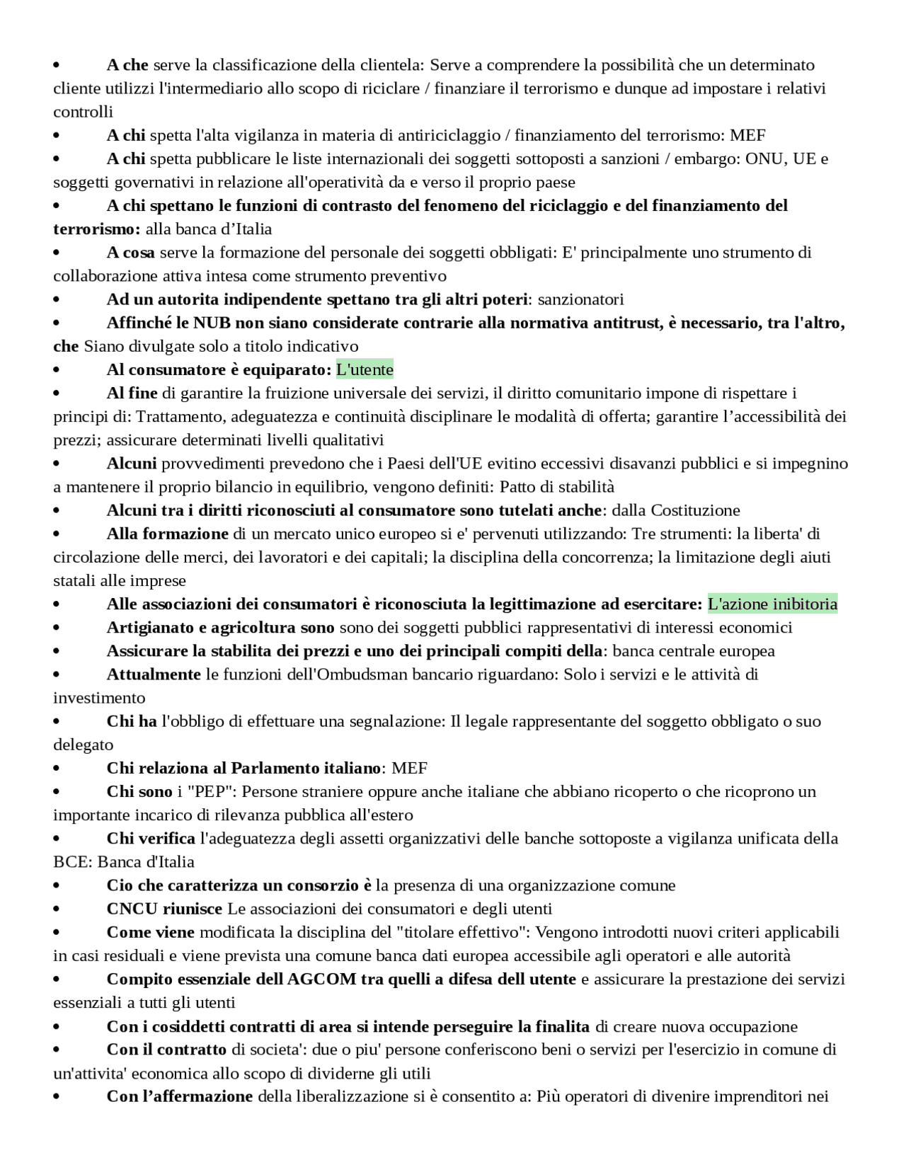 Quiz Diritto Delleconomia Pegaso Docsity