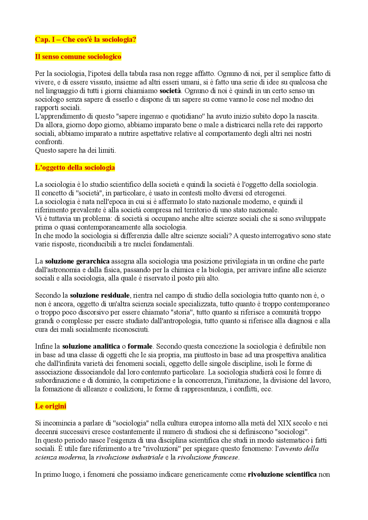 Riassunto Elementi Di Sociologia Docsity