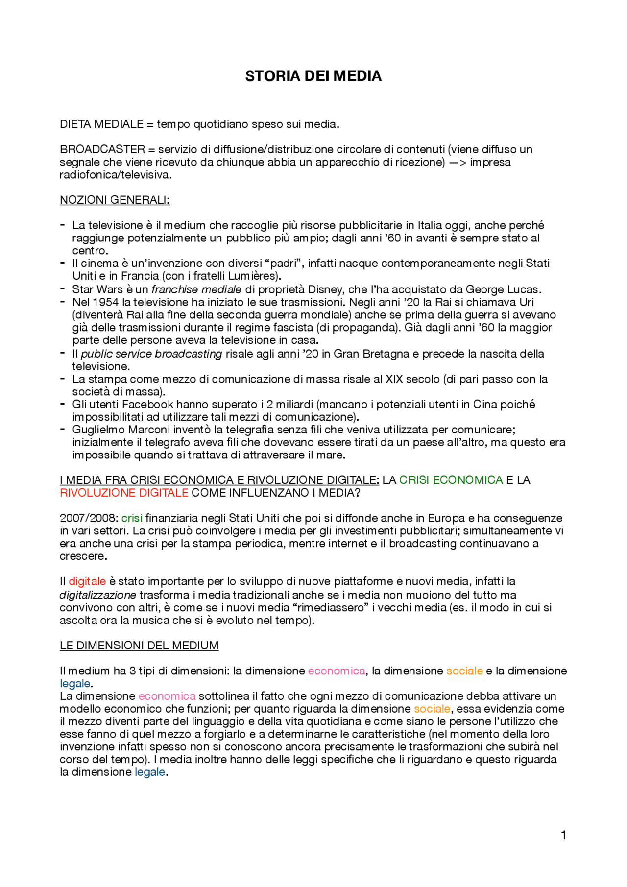 Storia Dei Media Prof Scaglioni Appunti Di Storia Dei Media Docsity