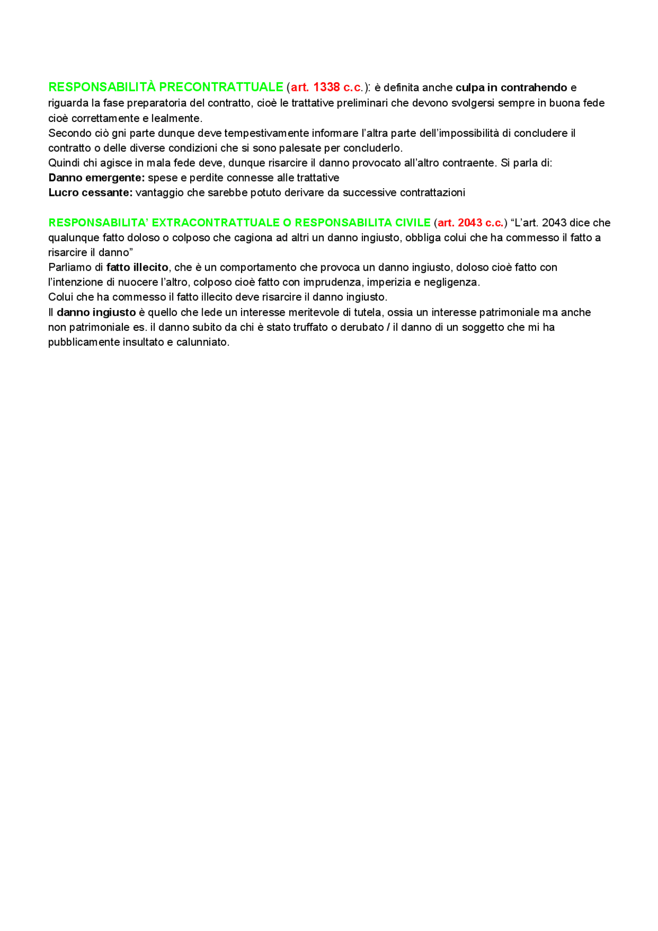 La Responsabilità Contrattuale E Civile Docsity