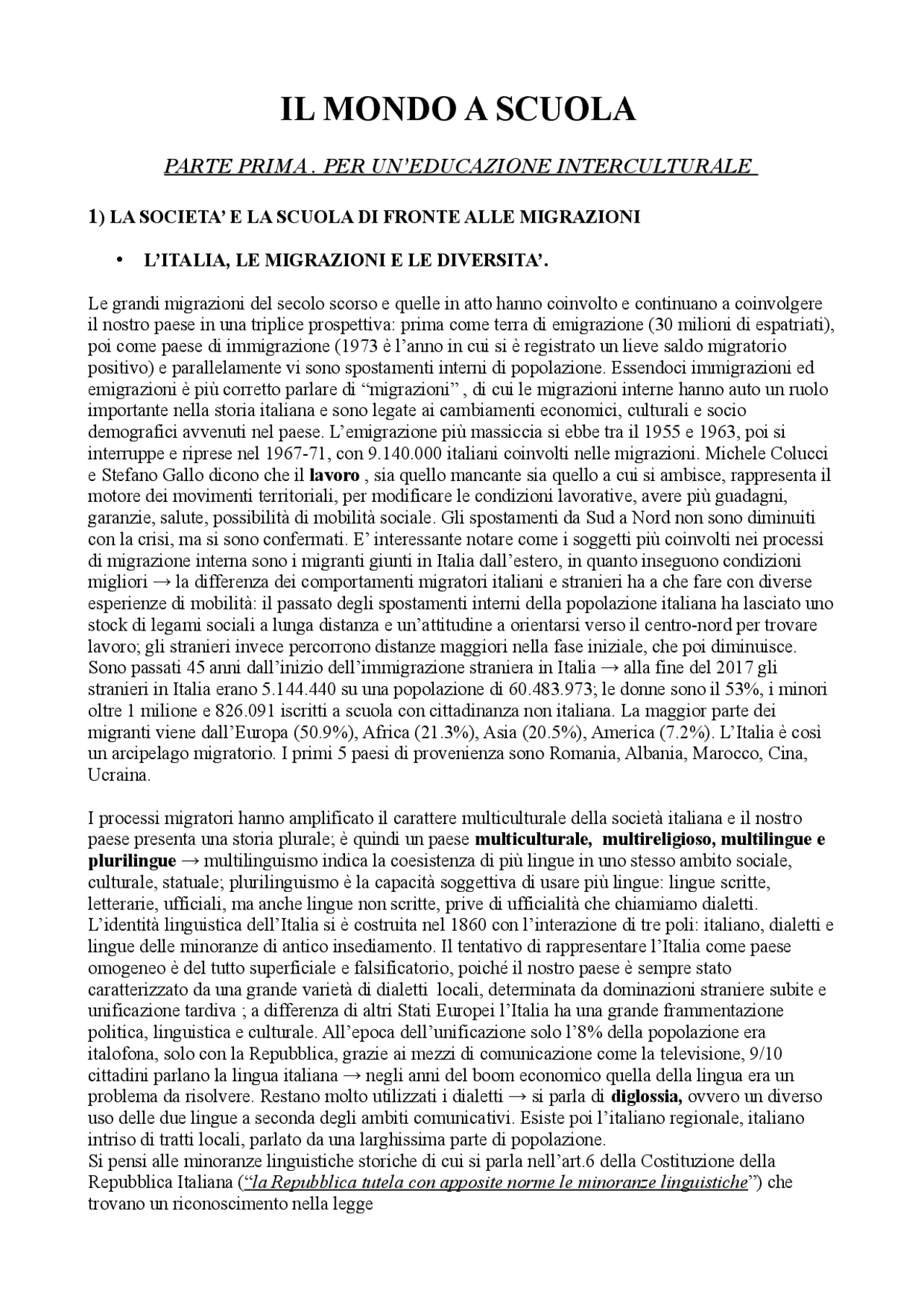 Mondo A Scuola Prima Parte Docsity