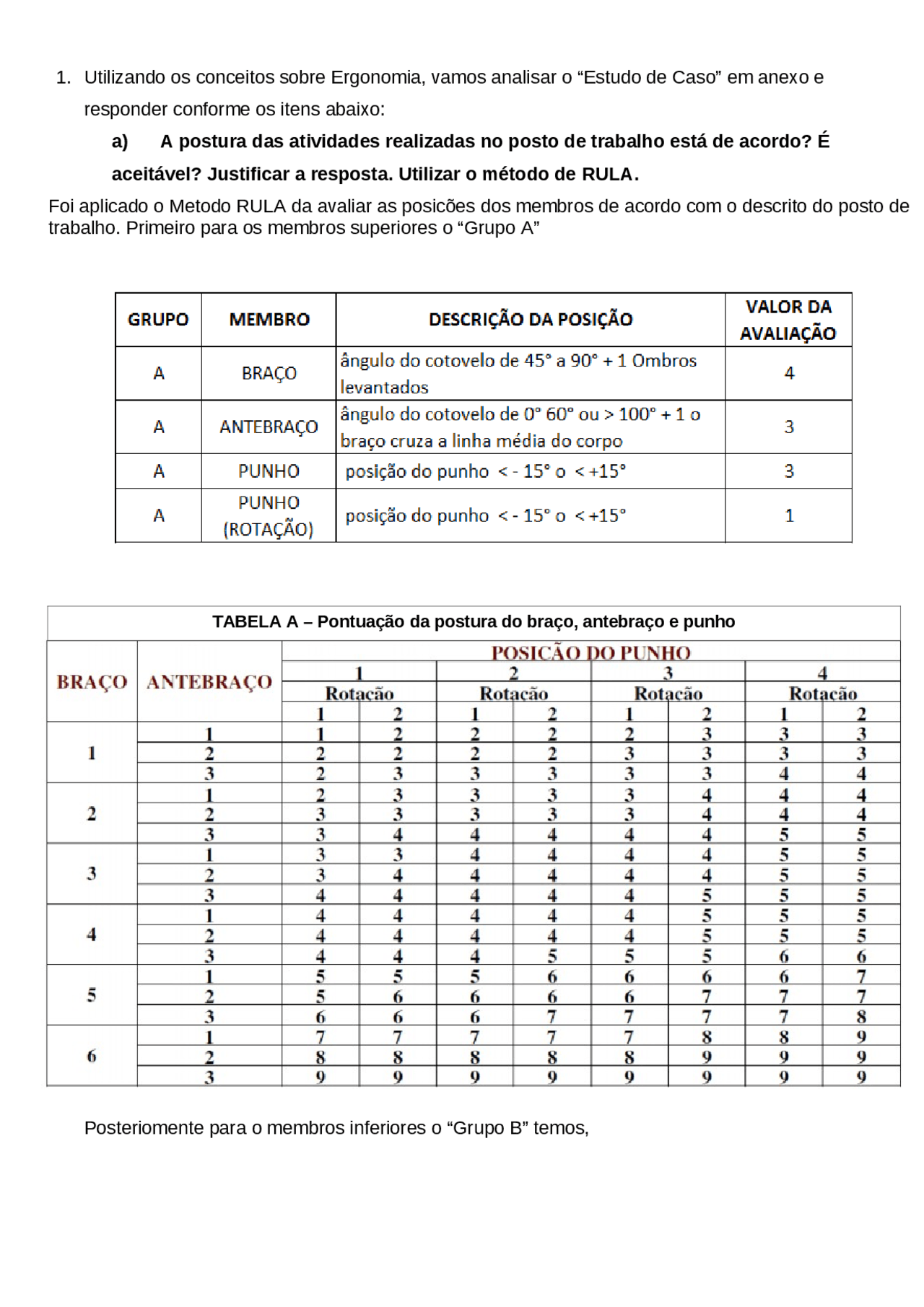 Exemplo pratico do Método RULA - Docsity