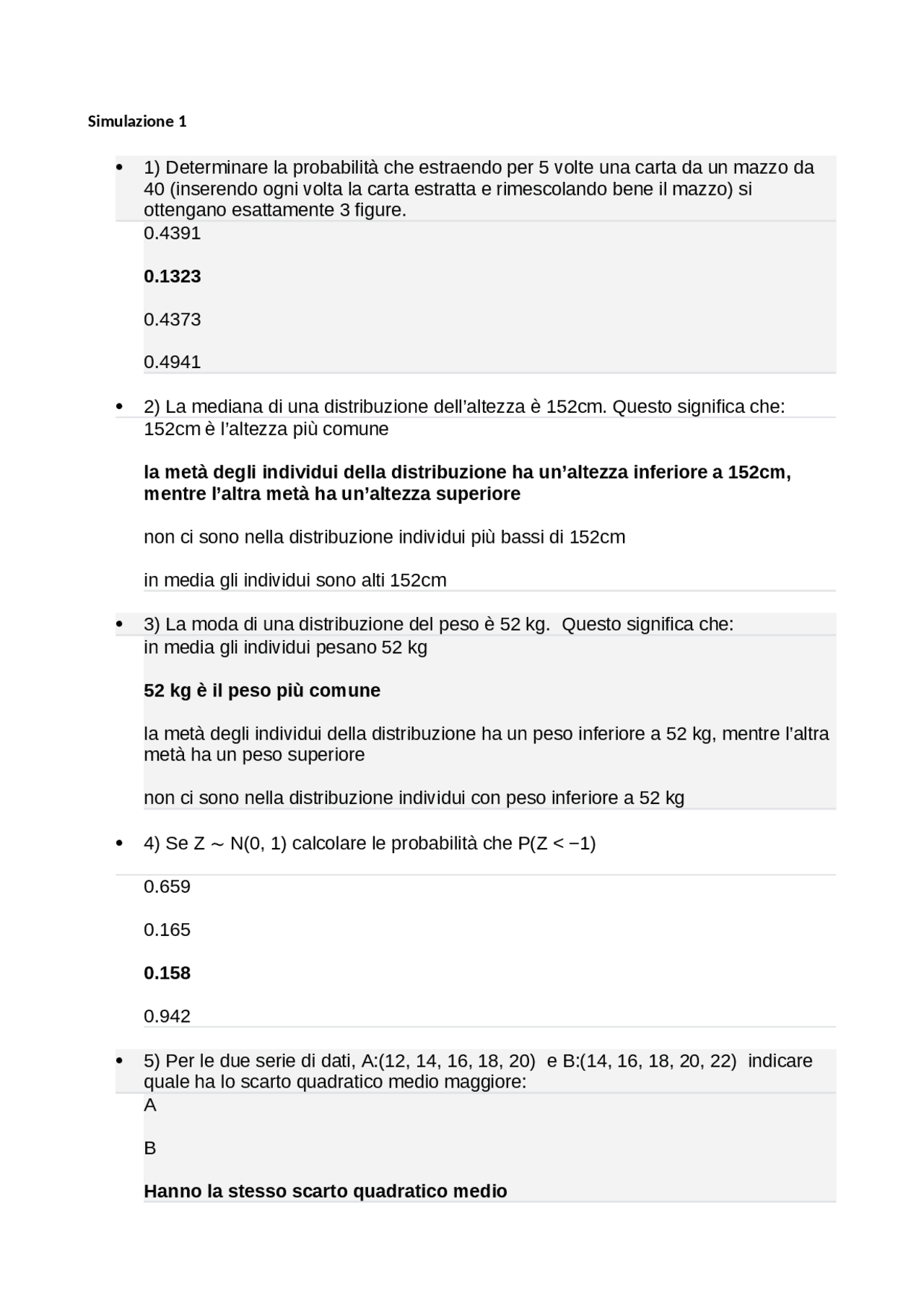Test Prova Di Esame Statistica Docsity