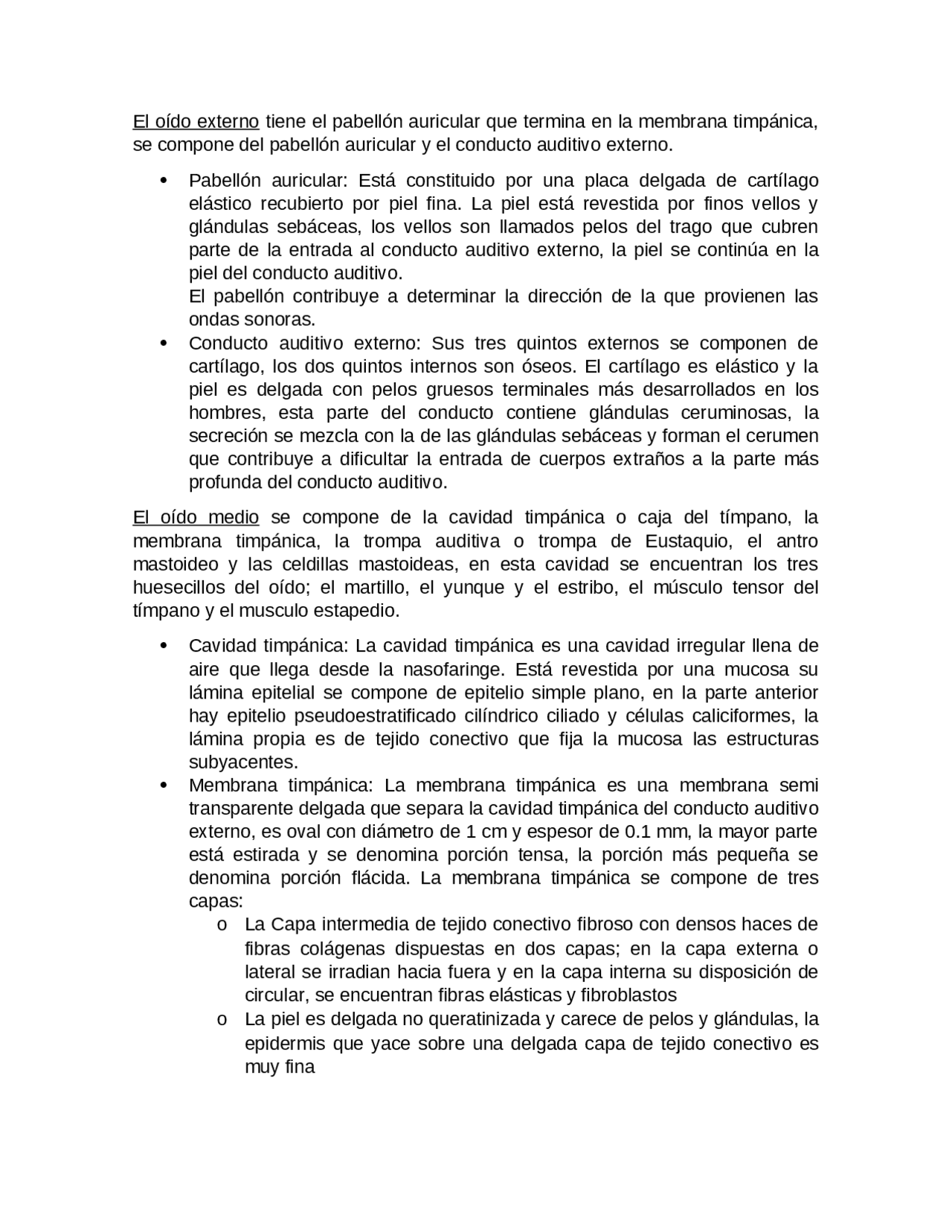 OÍdo Resumen Oído Histología Docsity