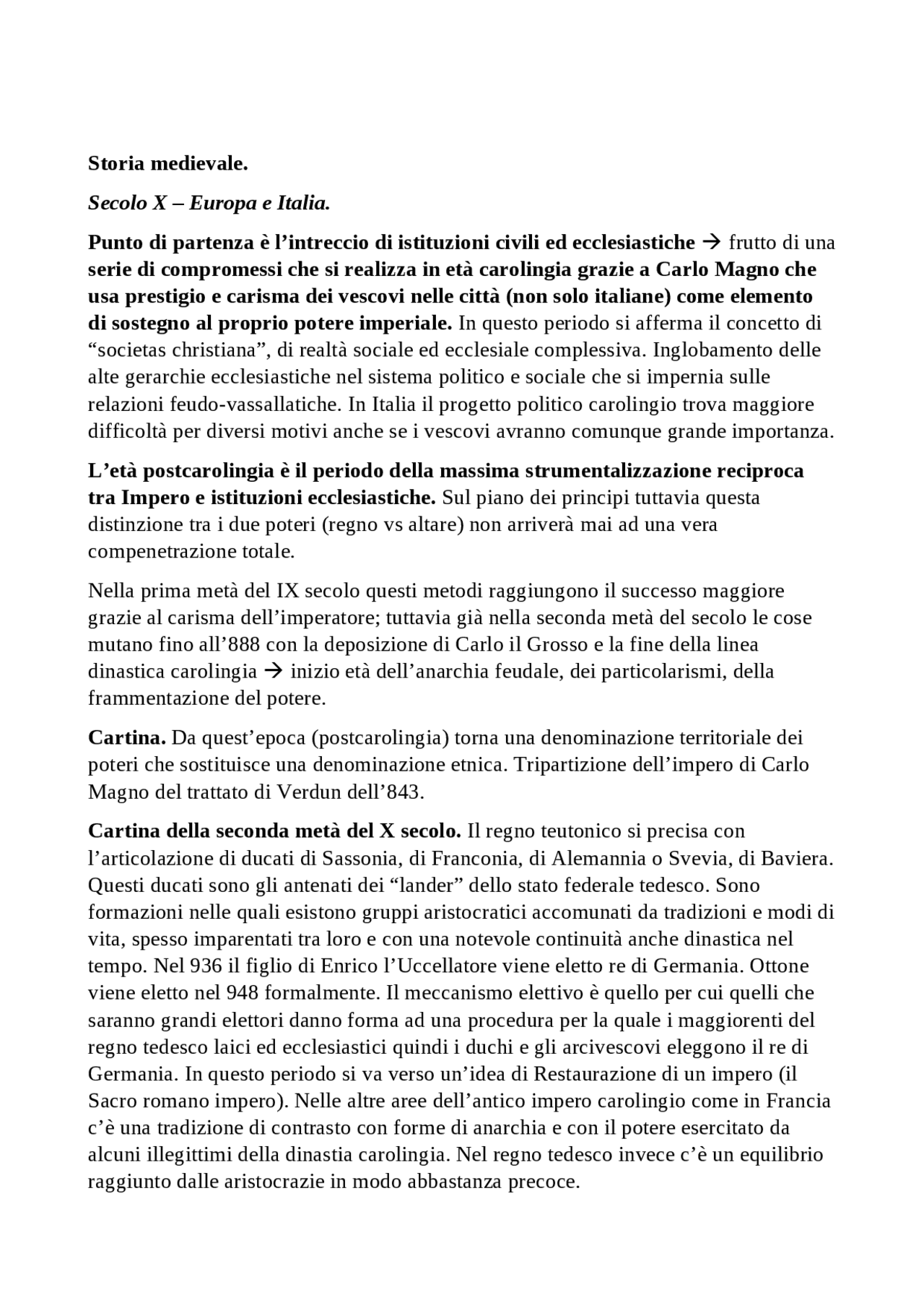 Appunti Storia Medievale Docsity