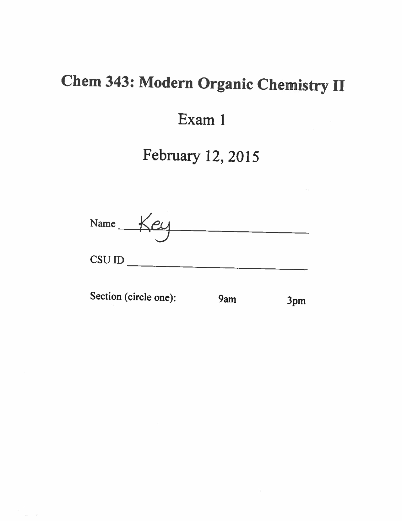 Modern Organic Chemistry Ii Exam 1 With Answers Key Chem 343 Docsity