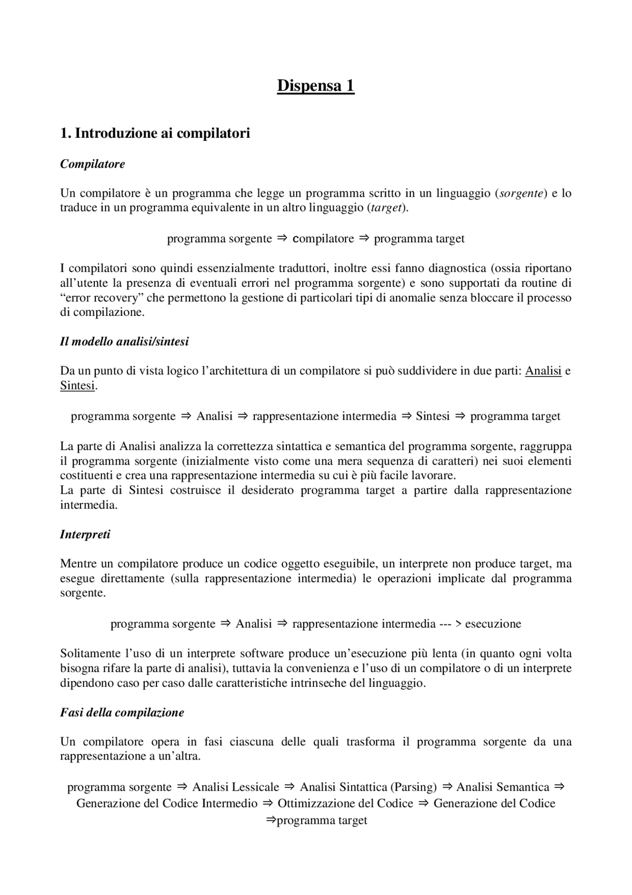 Dispense Linguaggi Di Programmazione E Compilatori Docsity