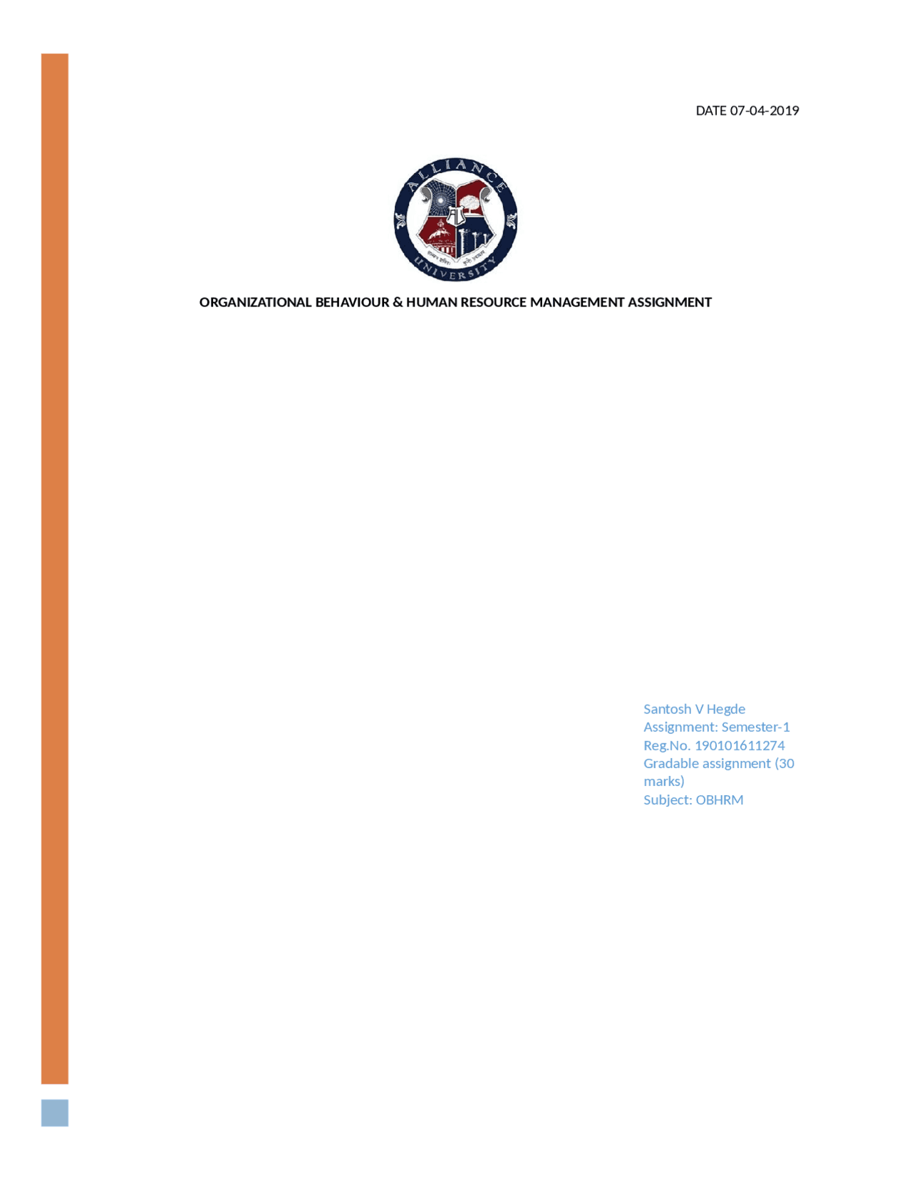 Organization Behavior Assignments Organization Behaviour Docsity