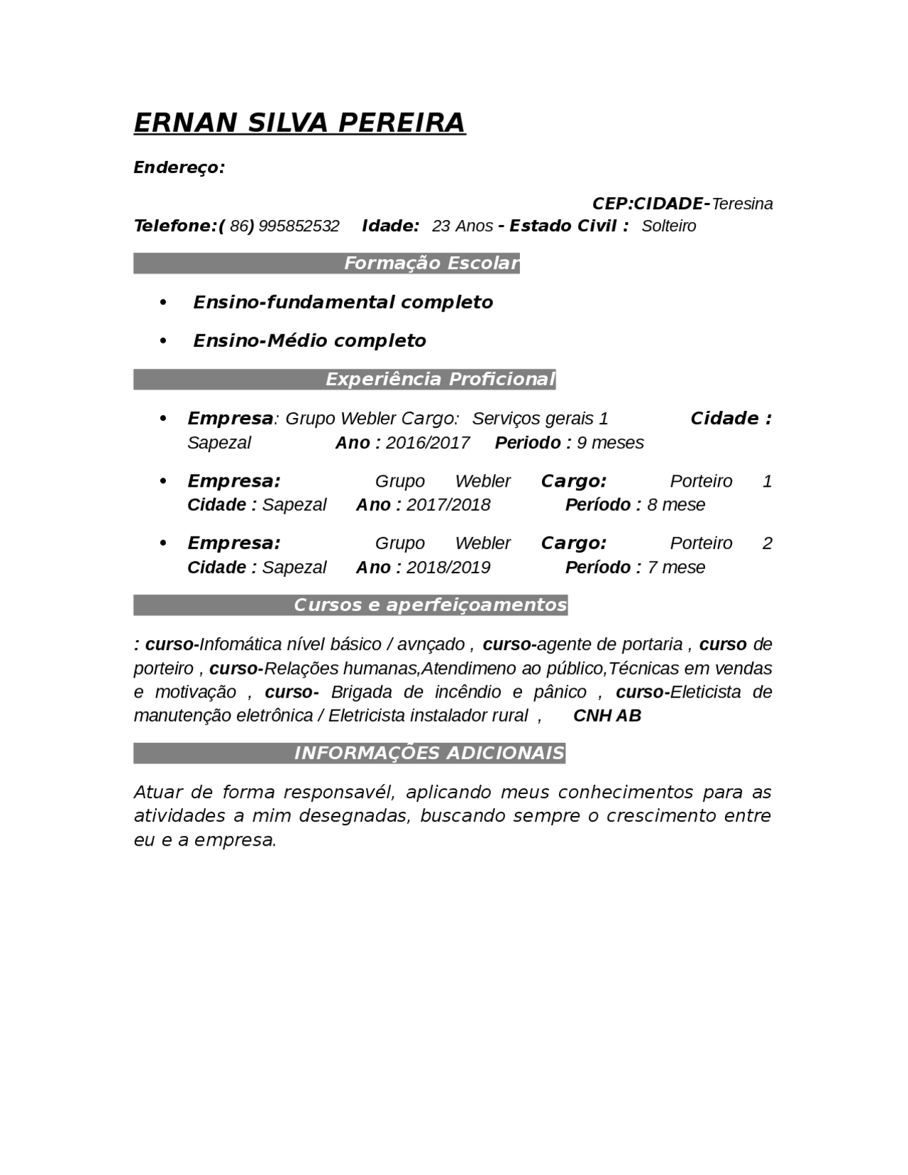Curriculos profissionalizante - Docsity