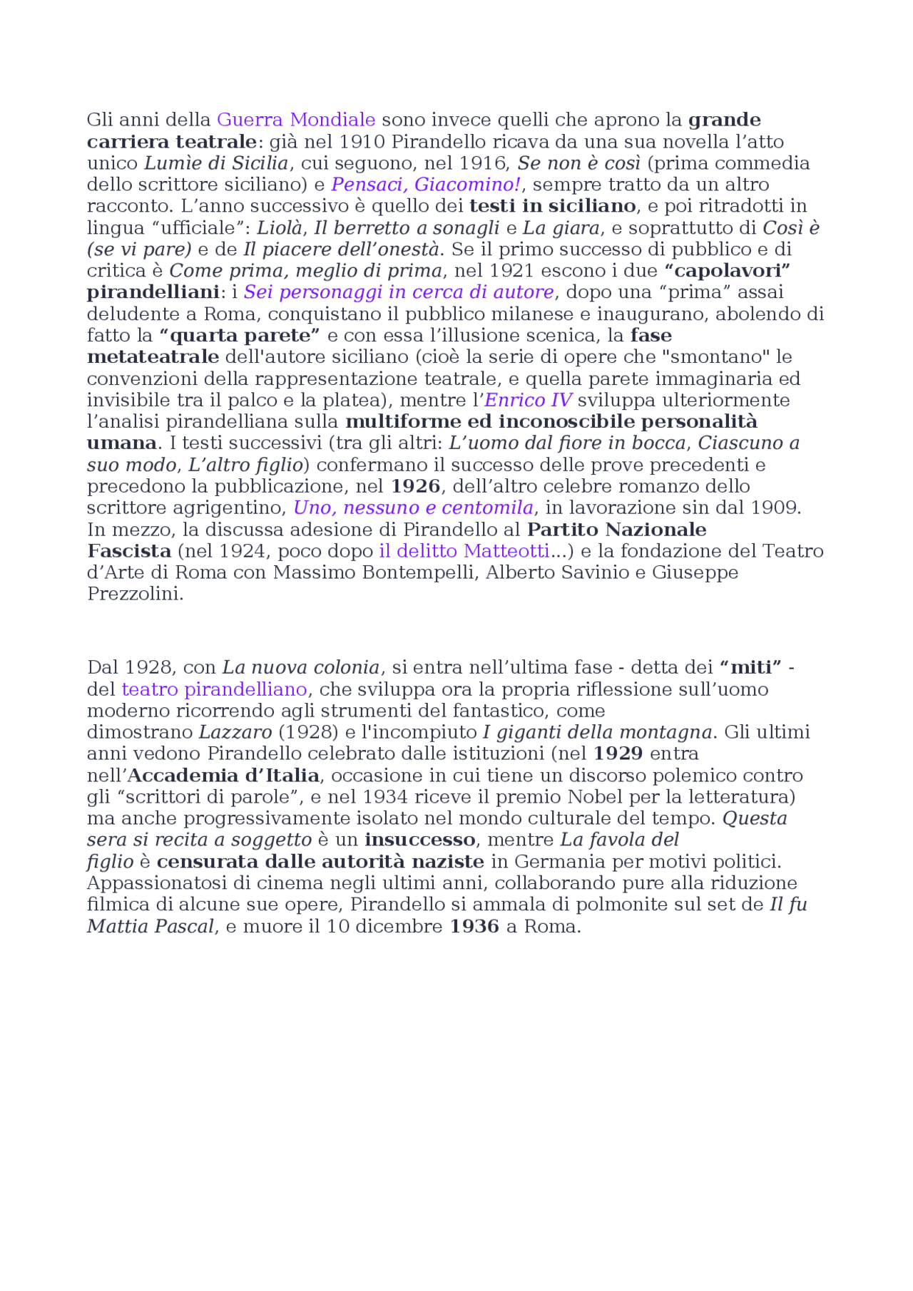 Seconda parte riassunto pirandello - Docsity