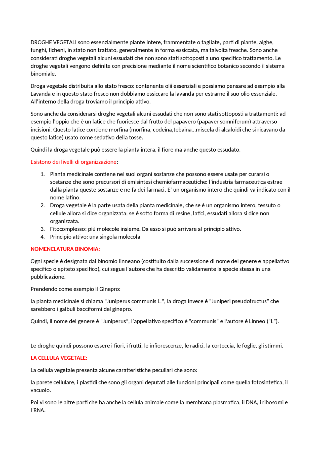 Prima Parte Del Corso Di Biologia Vegetale Docsity