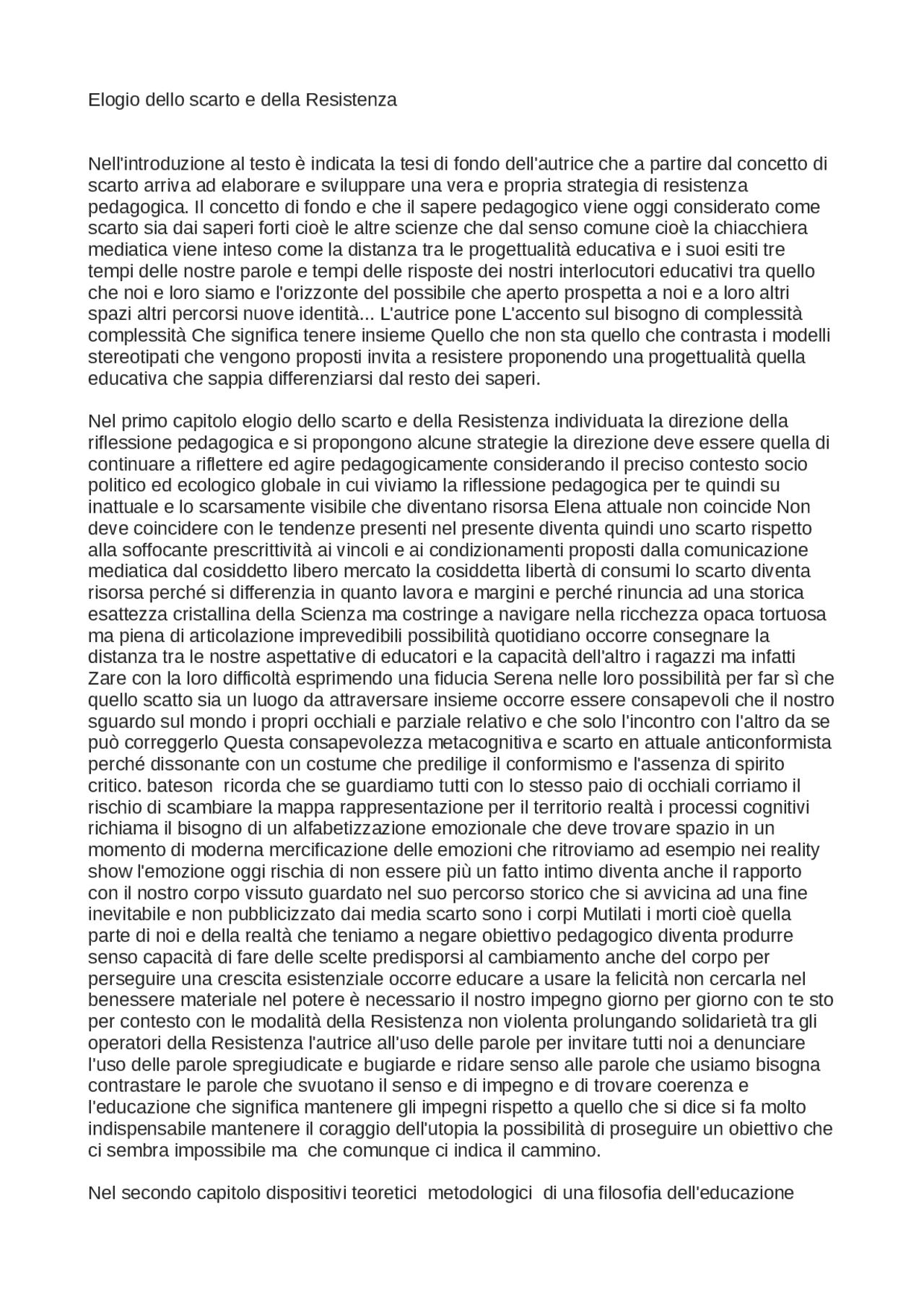 Elogio Dello Scarto E Della Resistenza Docsity