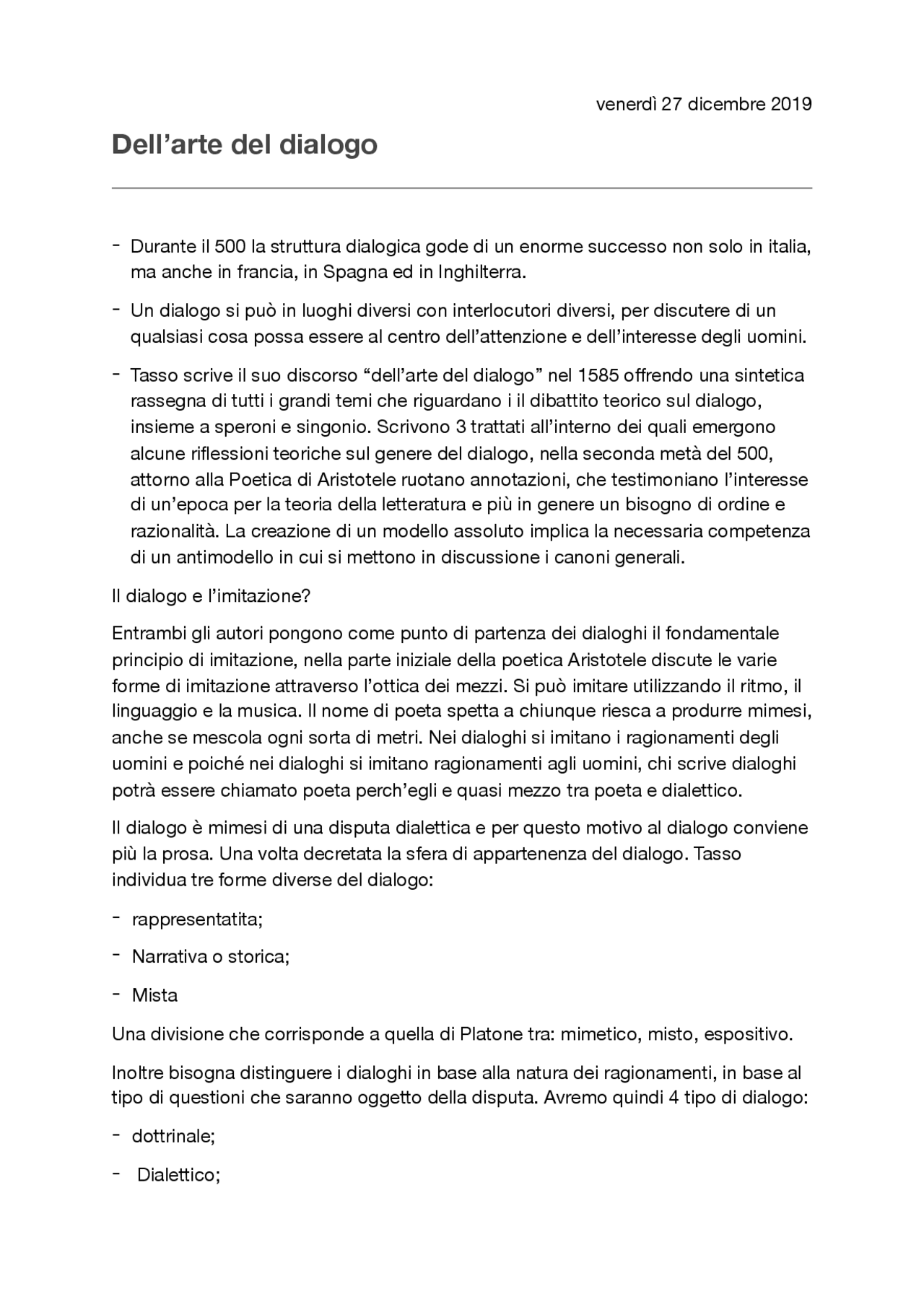 Dellarte Del Dialogo Tasso Docsity