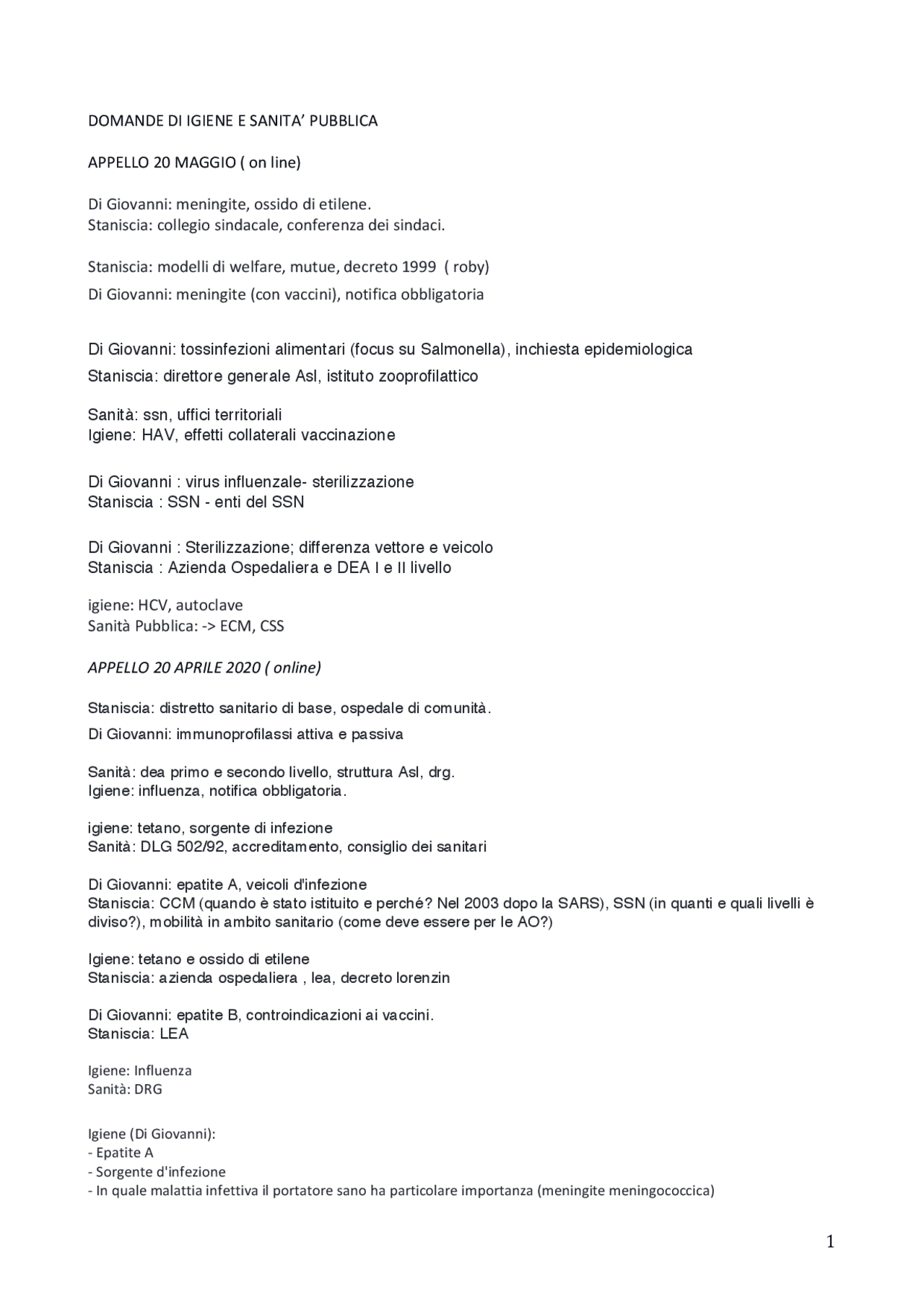 Domande Di Esame Igiene Appunti Di Medicina Docsity