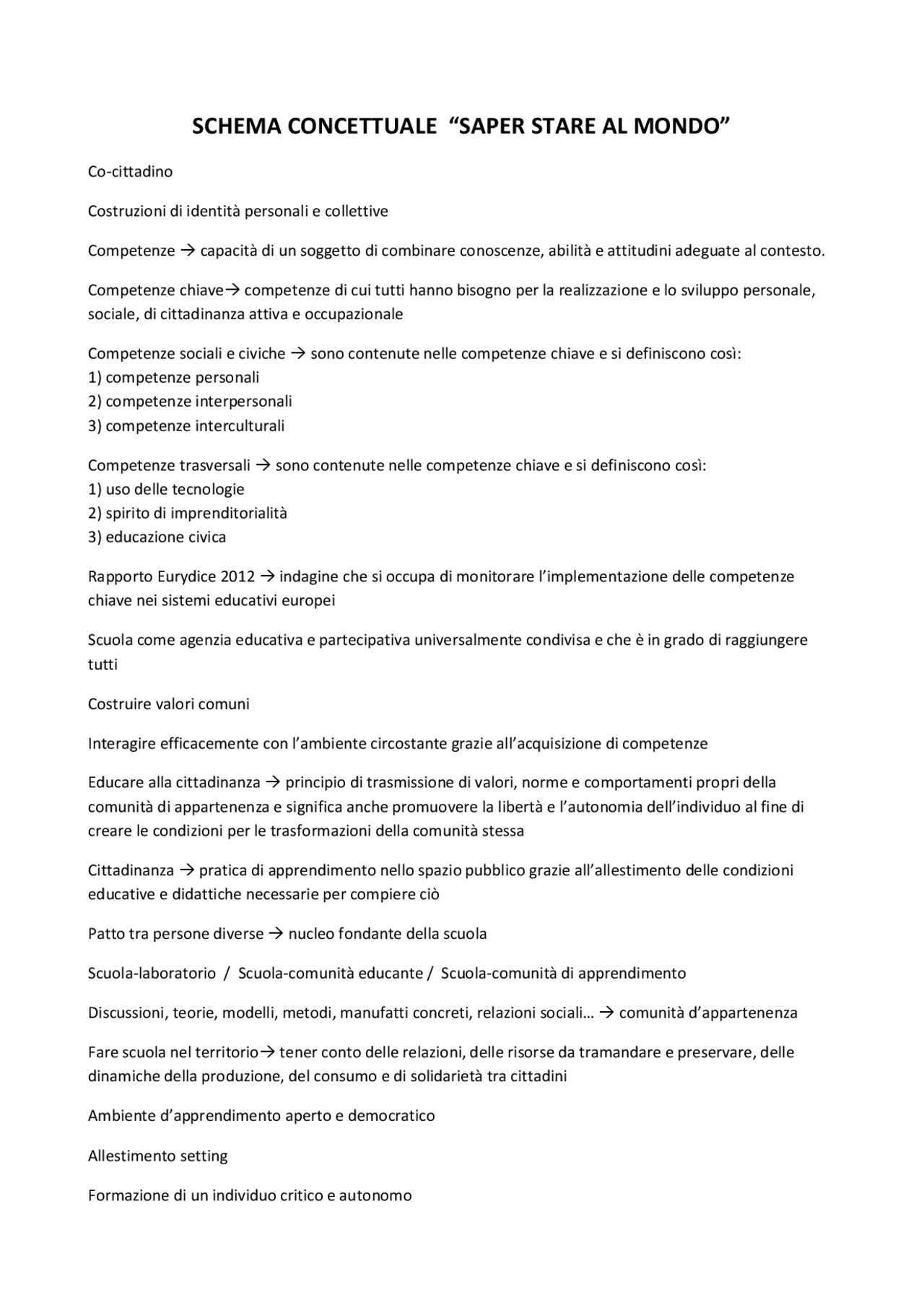 Saper Stare Al Mondo B Balconi Schema Concettuale Docsity