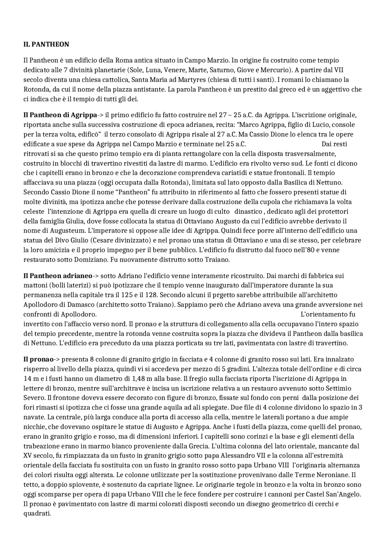 Pantheon Riassunto Su Concetti Chiave Docsity