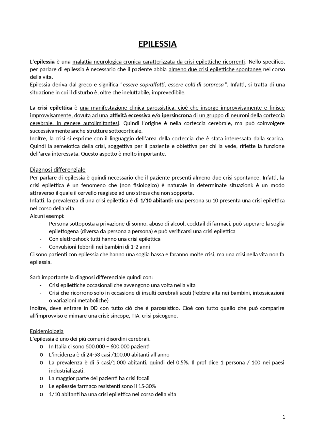 Epilessia, nuova classificazione - Docsity
