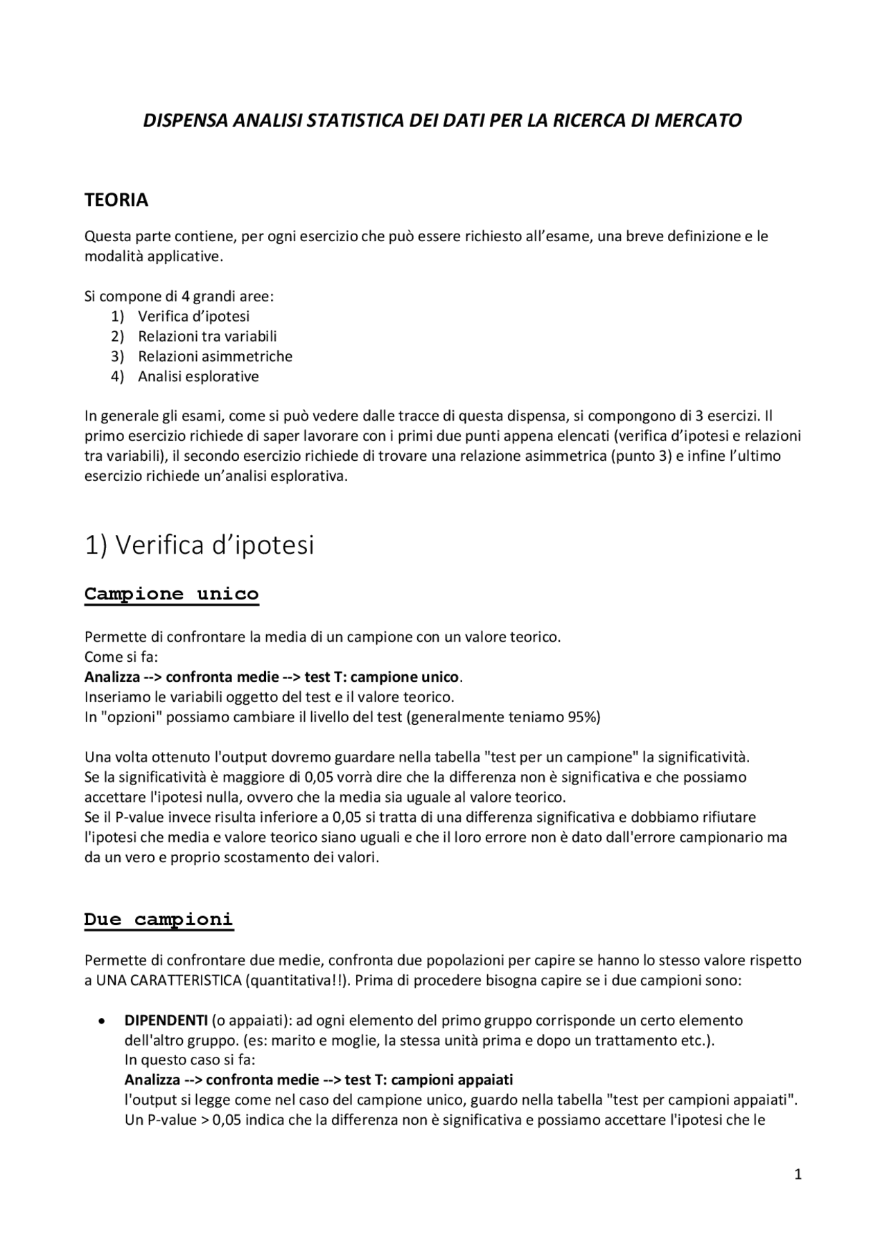 Dispensa SPSS, come utilizzare il software - Docsity