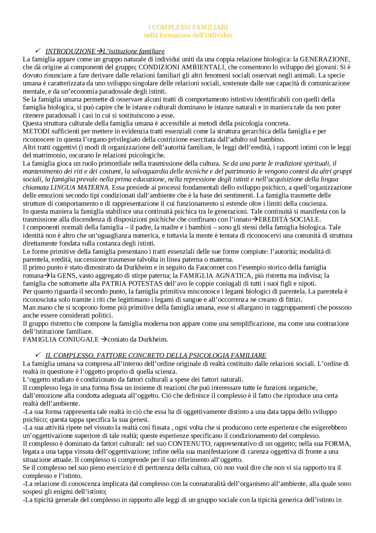 I Complessi Familiari Docsity