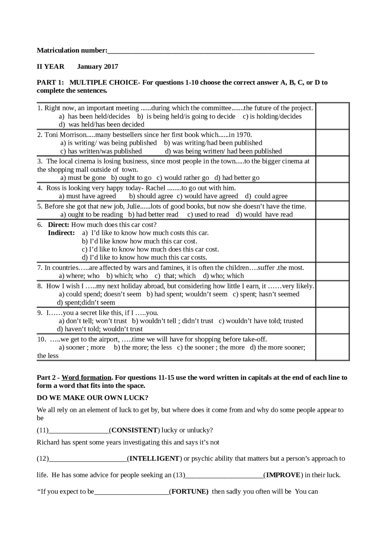 Lingua Inglese Simulazione Esame Prove Desame Di Lingue Docsity