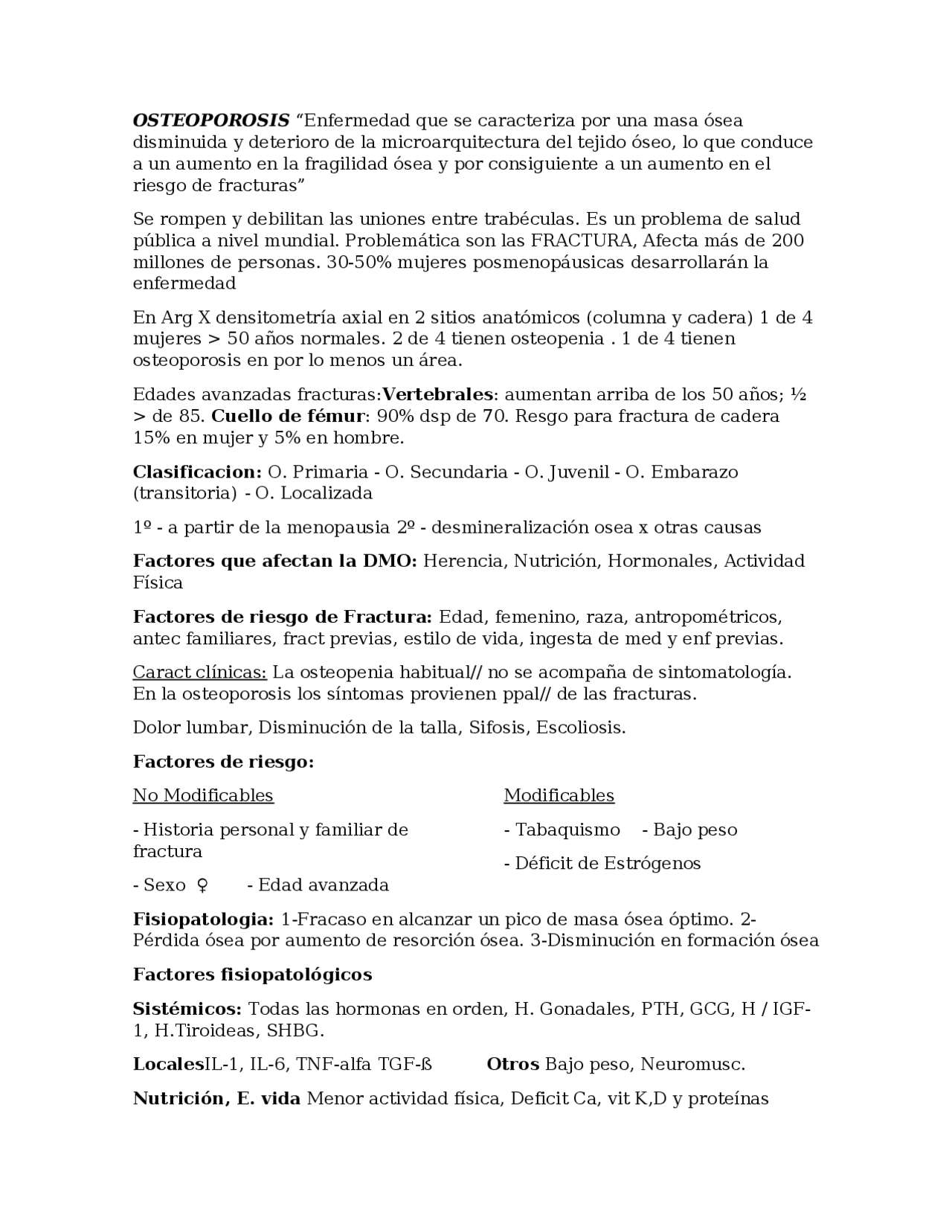 Apuntes De Osteoporosis Muy Basico Docsity