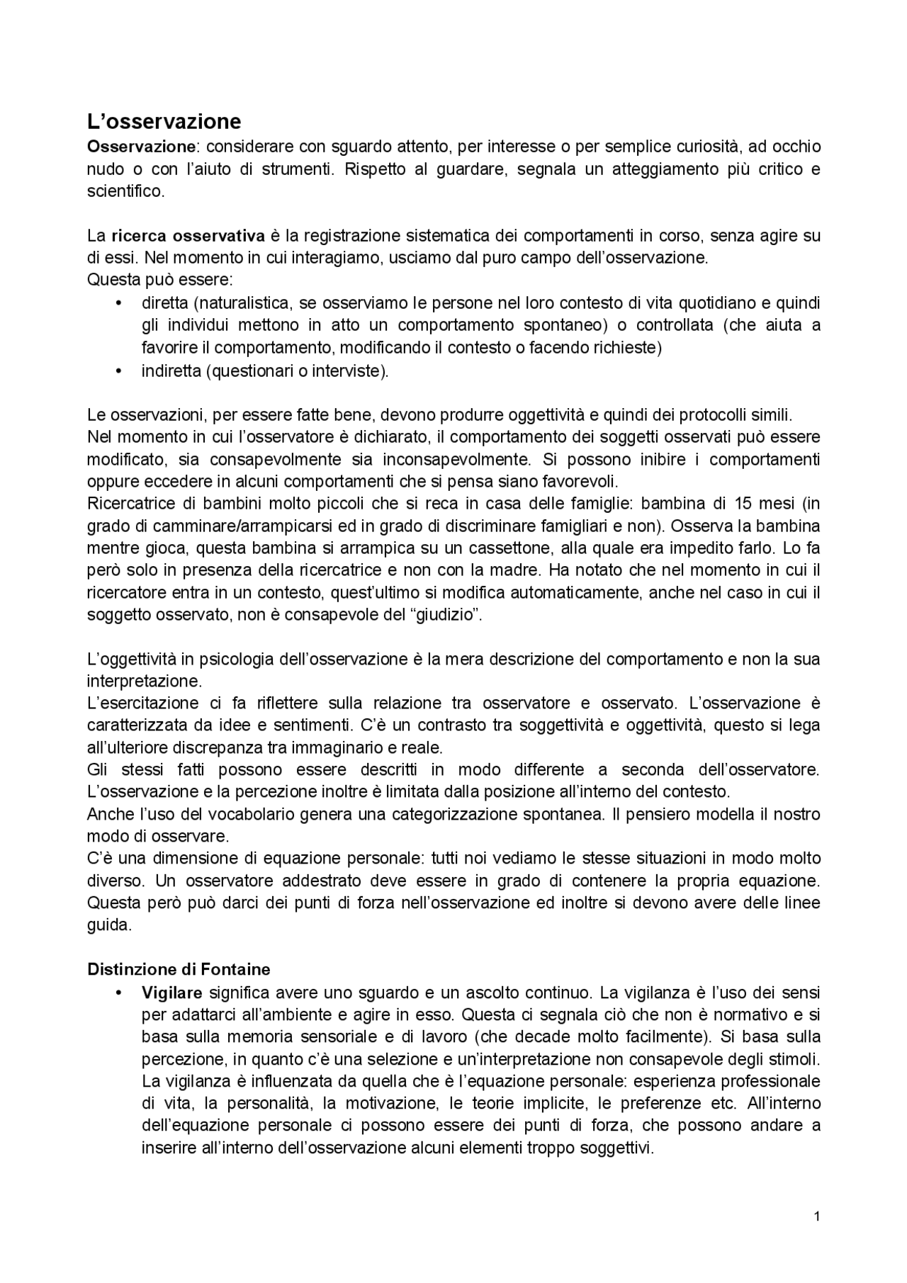 Appunti Tecniche Di Osservazione Del Comportamento Infantile Docsity