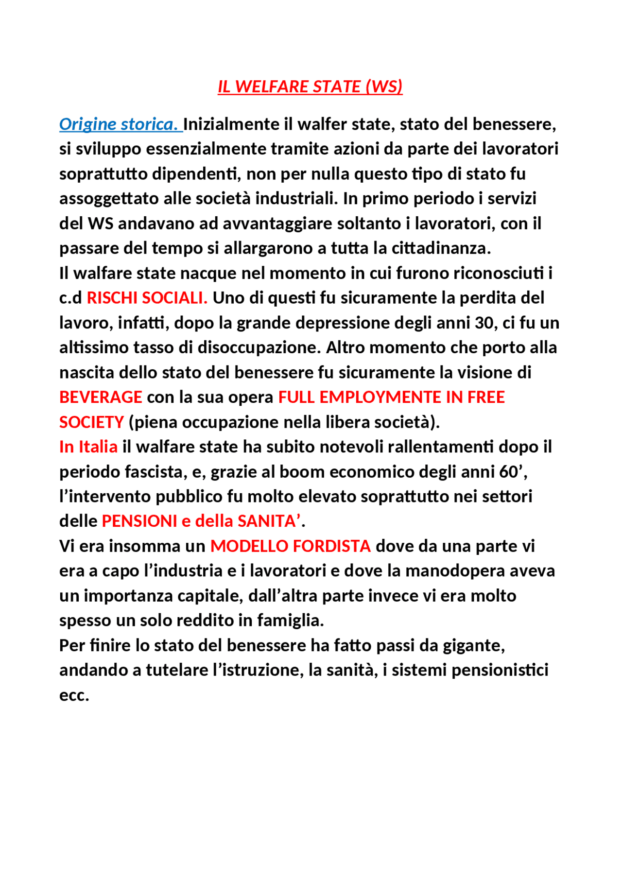 Il Welfare State Economia Docsity