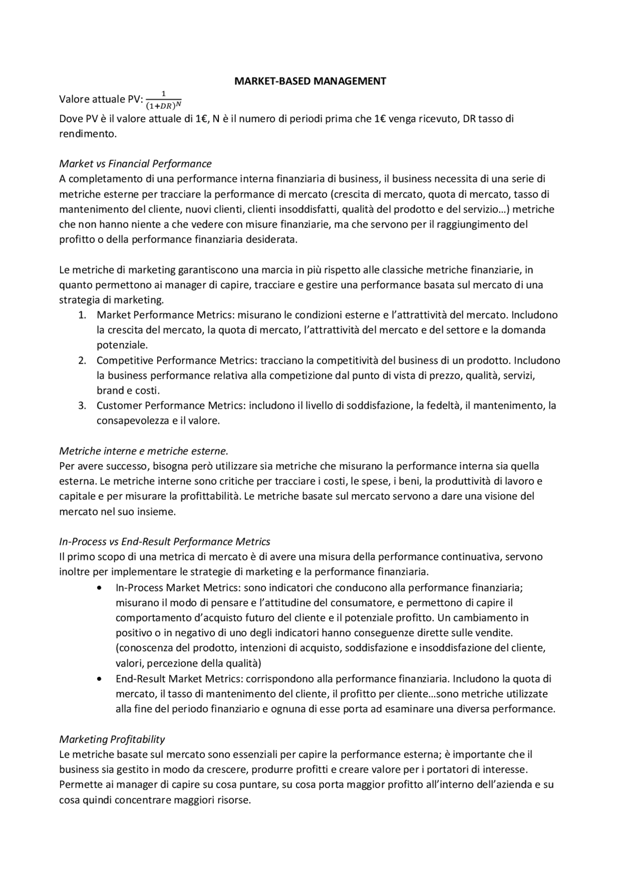 Market Based Management Appunti Di Marketing Docsity