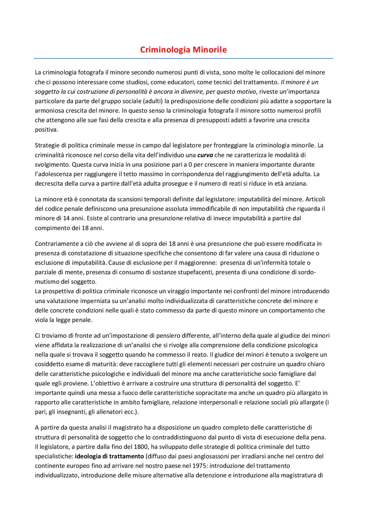 Riassunto Delle Lezioni E Manuali Di Criminologia Minorile Docsity