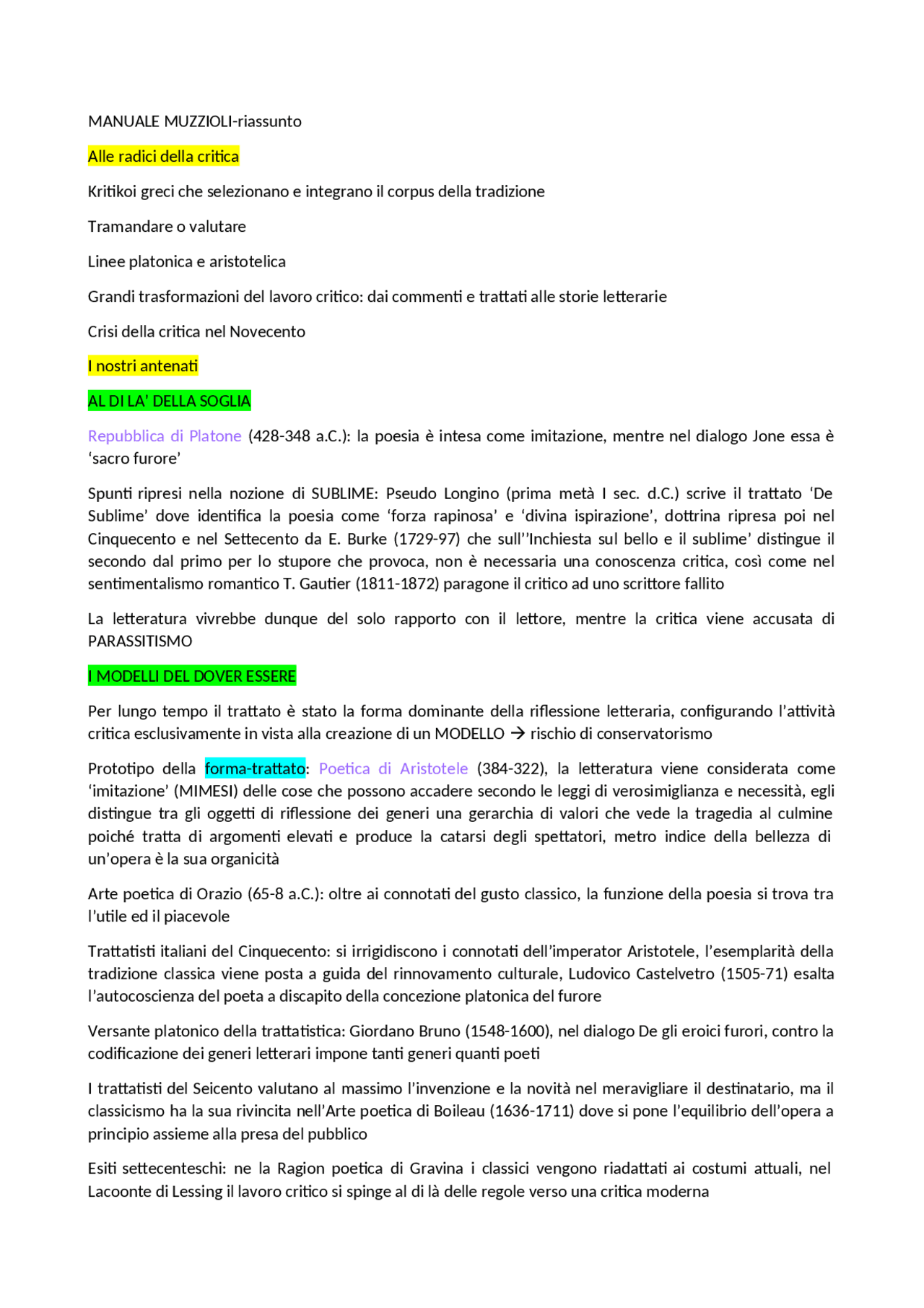 Riassunto Manuale Muzzioli Crotti Docsity