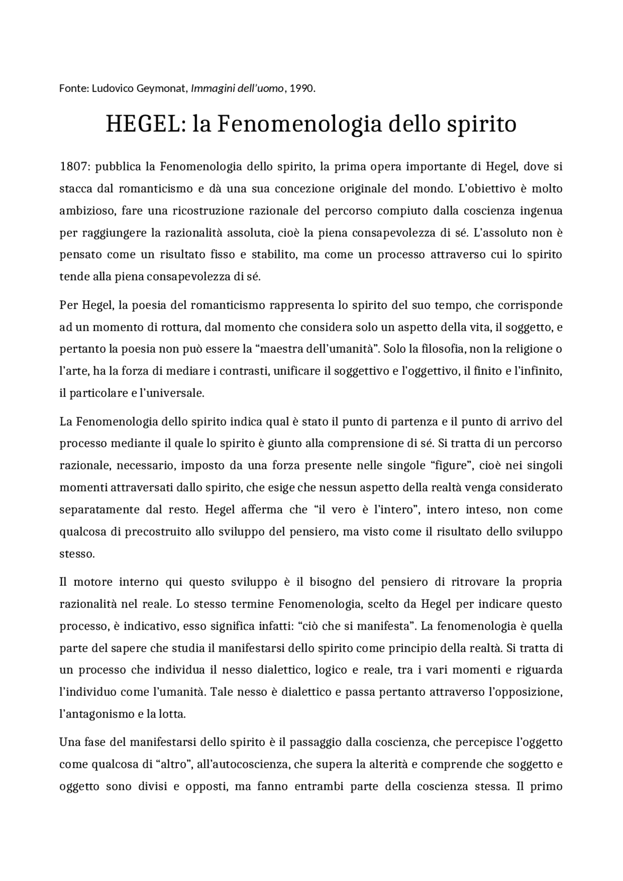 Appunti Idealismo Hegel Docsity