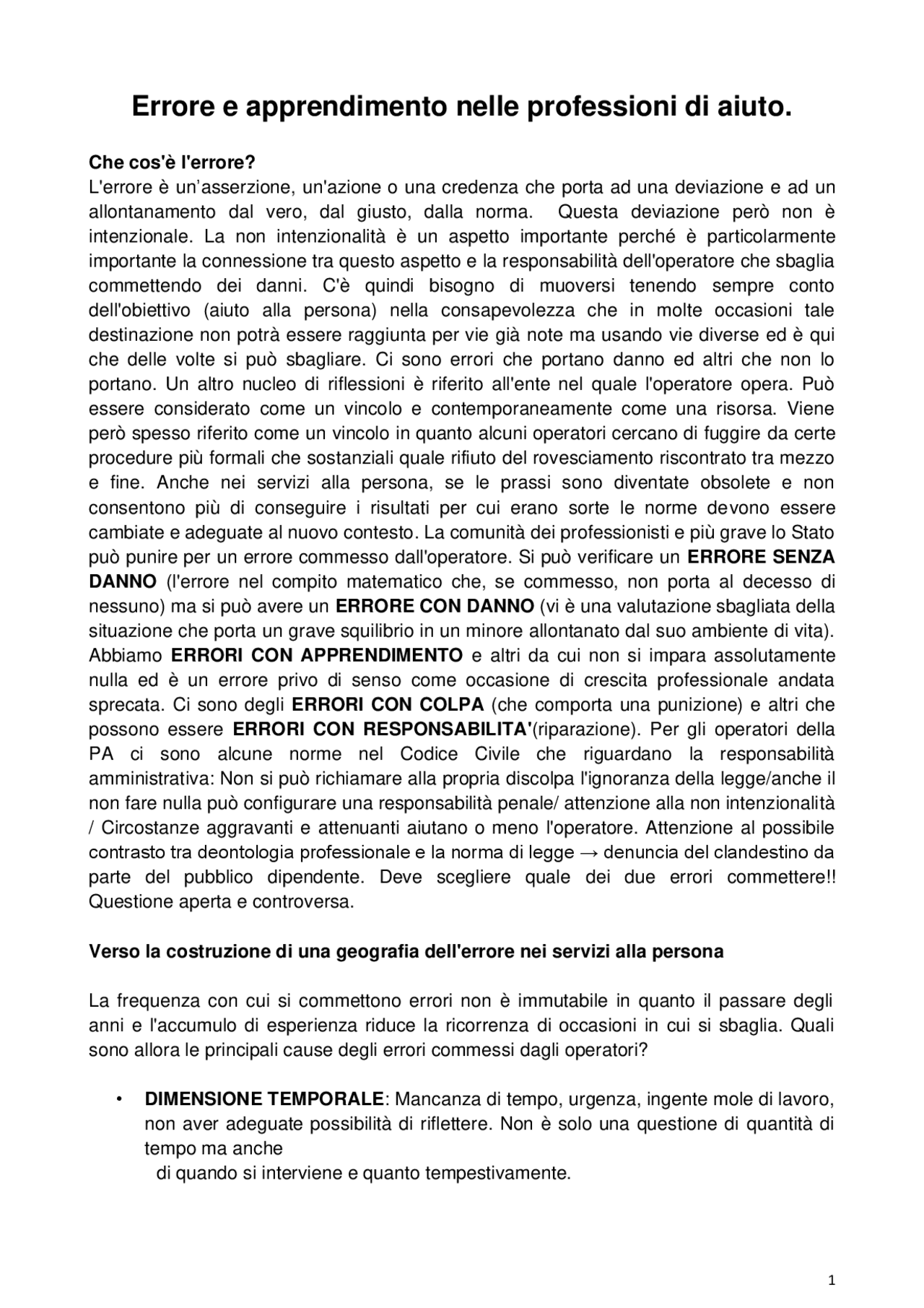 Errore E Apprendimento Nelle Professioni Di Aiuto Riassunto Docsity