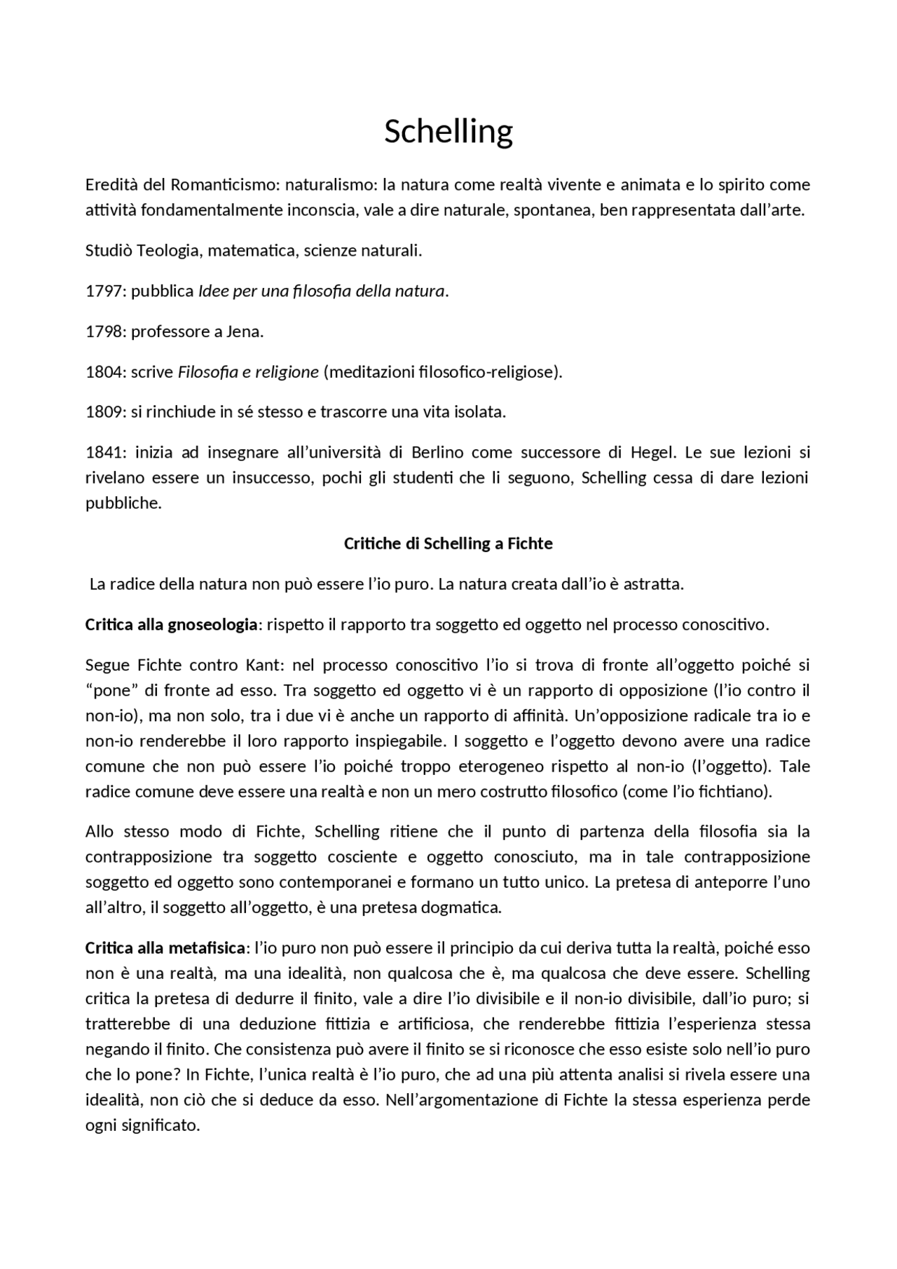 Appunti Idealismo Schelling Docsity