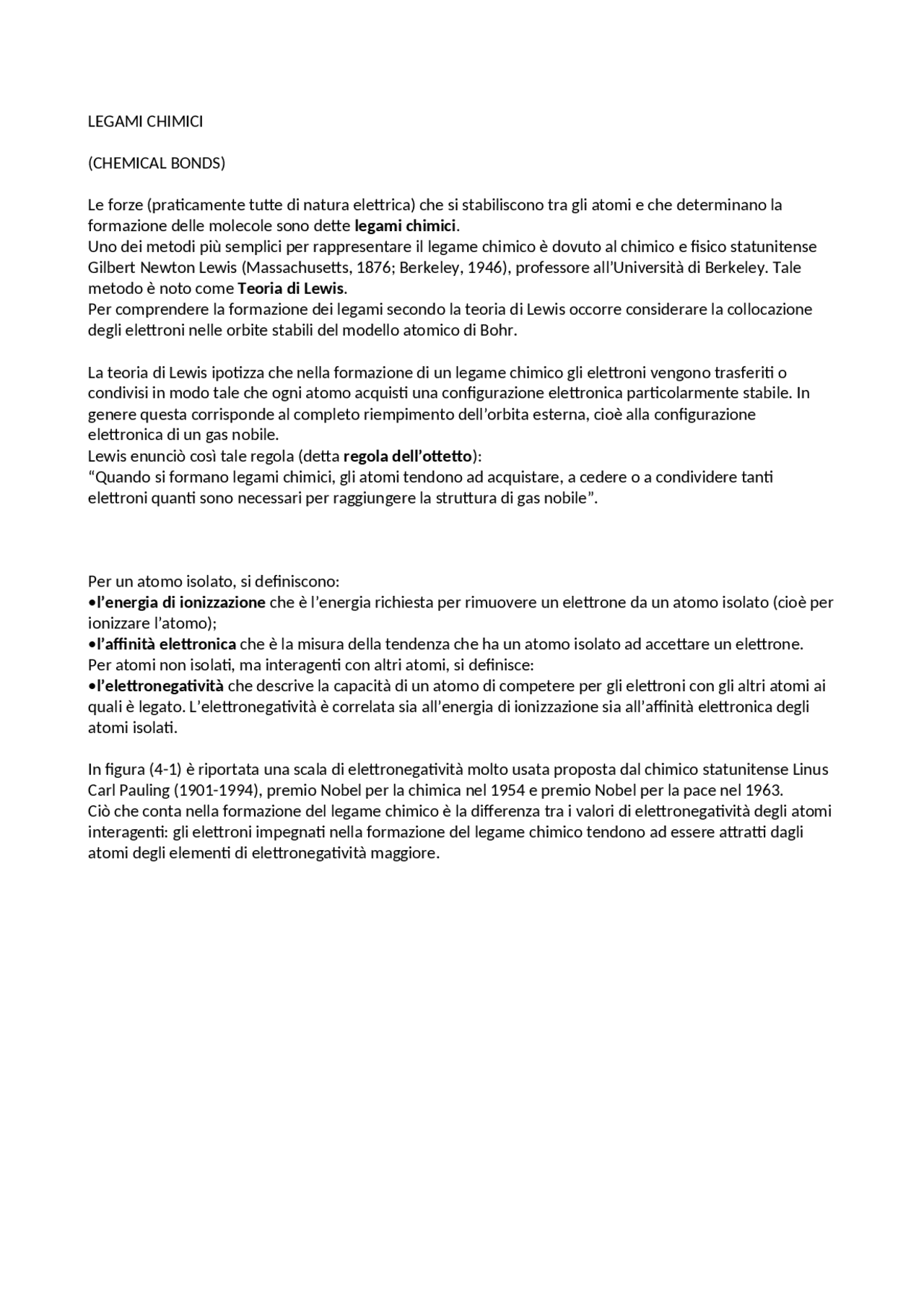 Legami Chimici Chemical Bonds Docsity