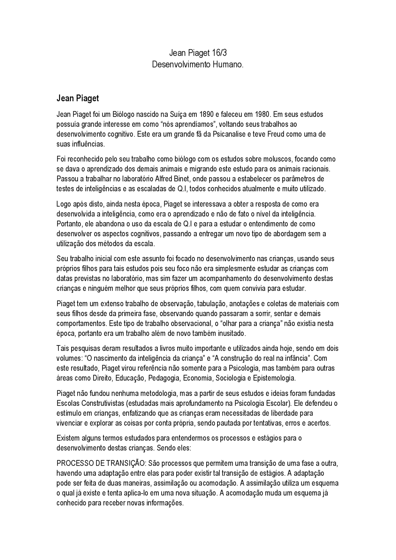 Aula Dia 16 Jean Piaget Docsity