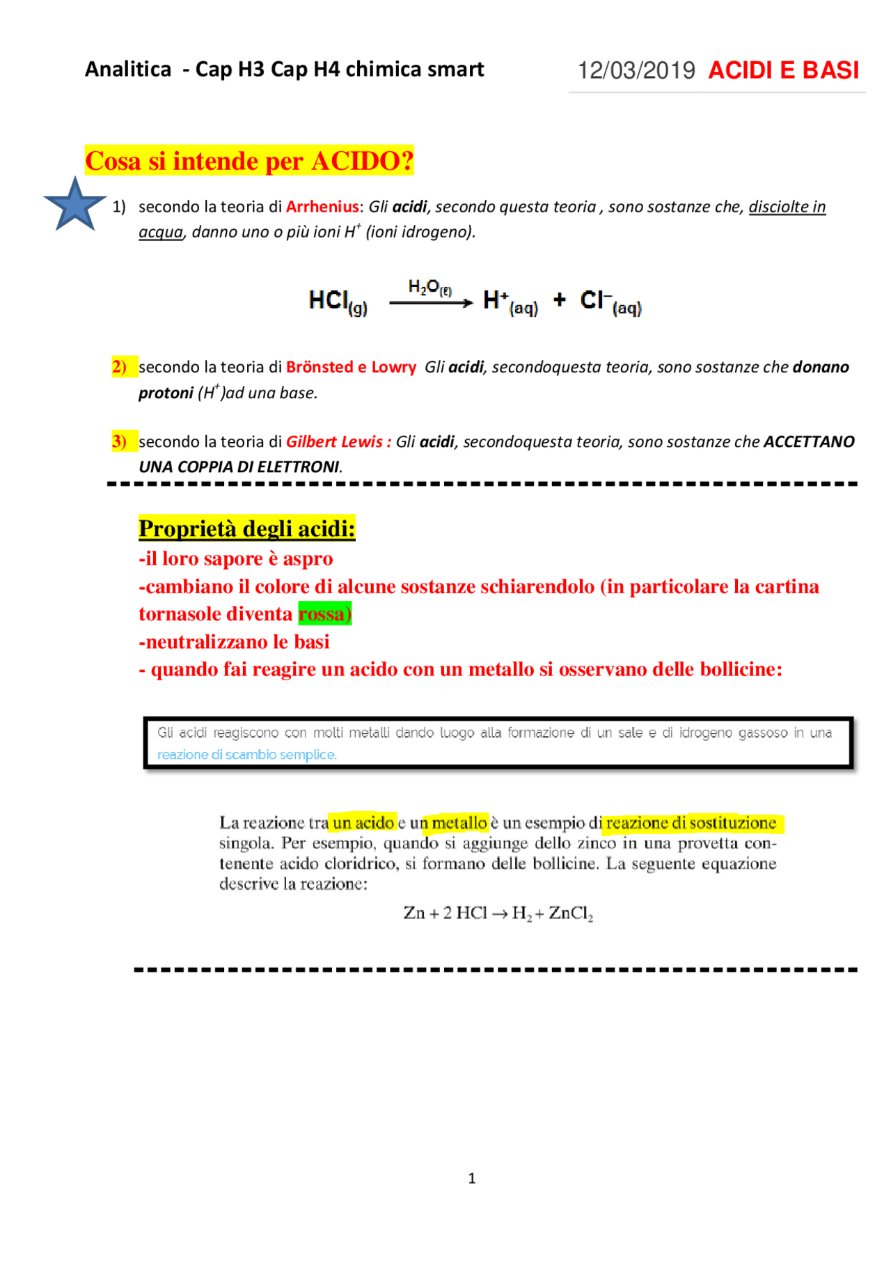CHIMICA ANALITICA : ACIDI E BASI - Docsity