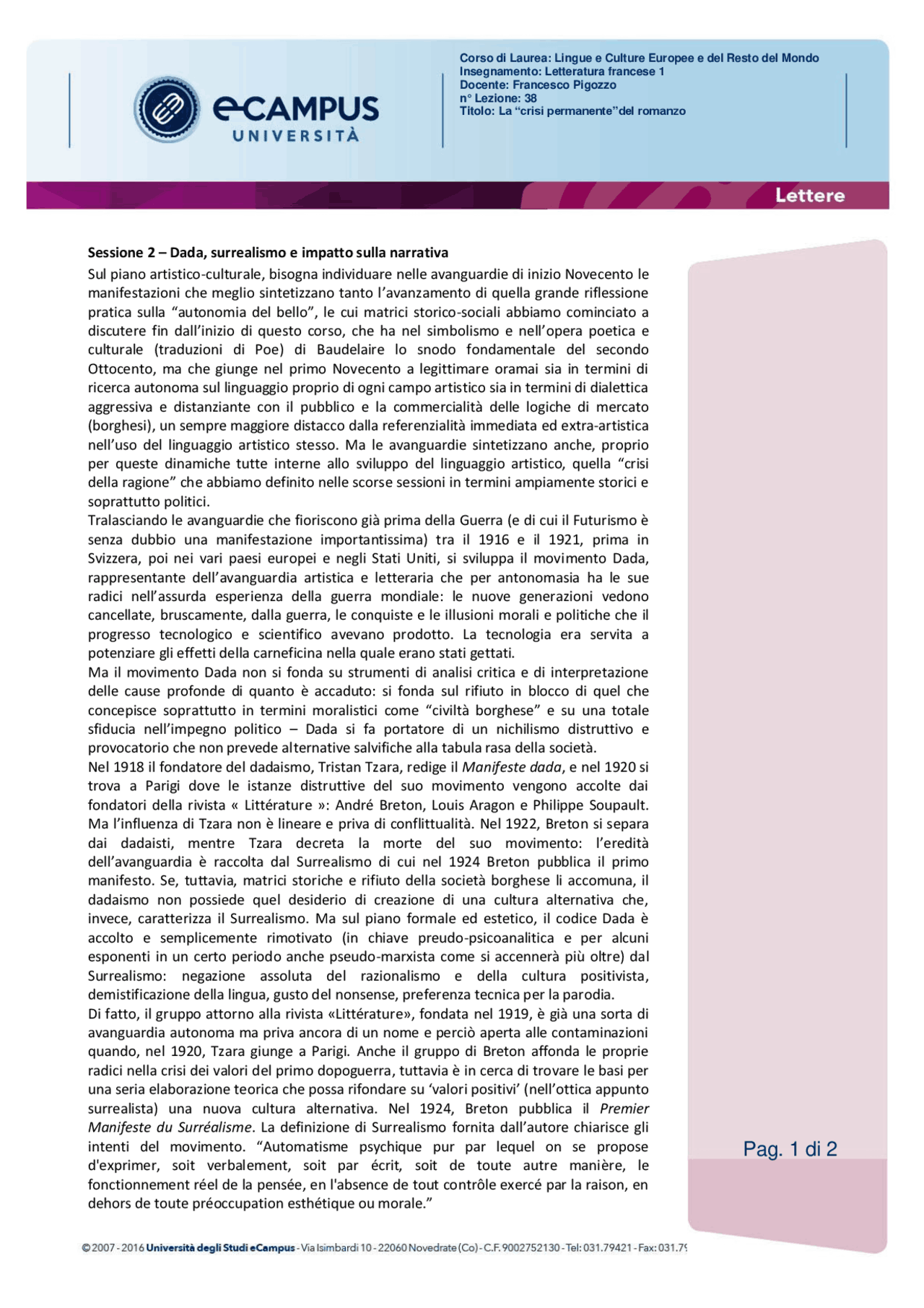 Dada Surrealismo E Impatto Sulla Narrativa Docsity