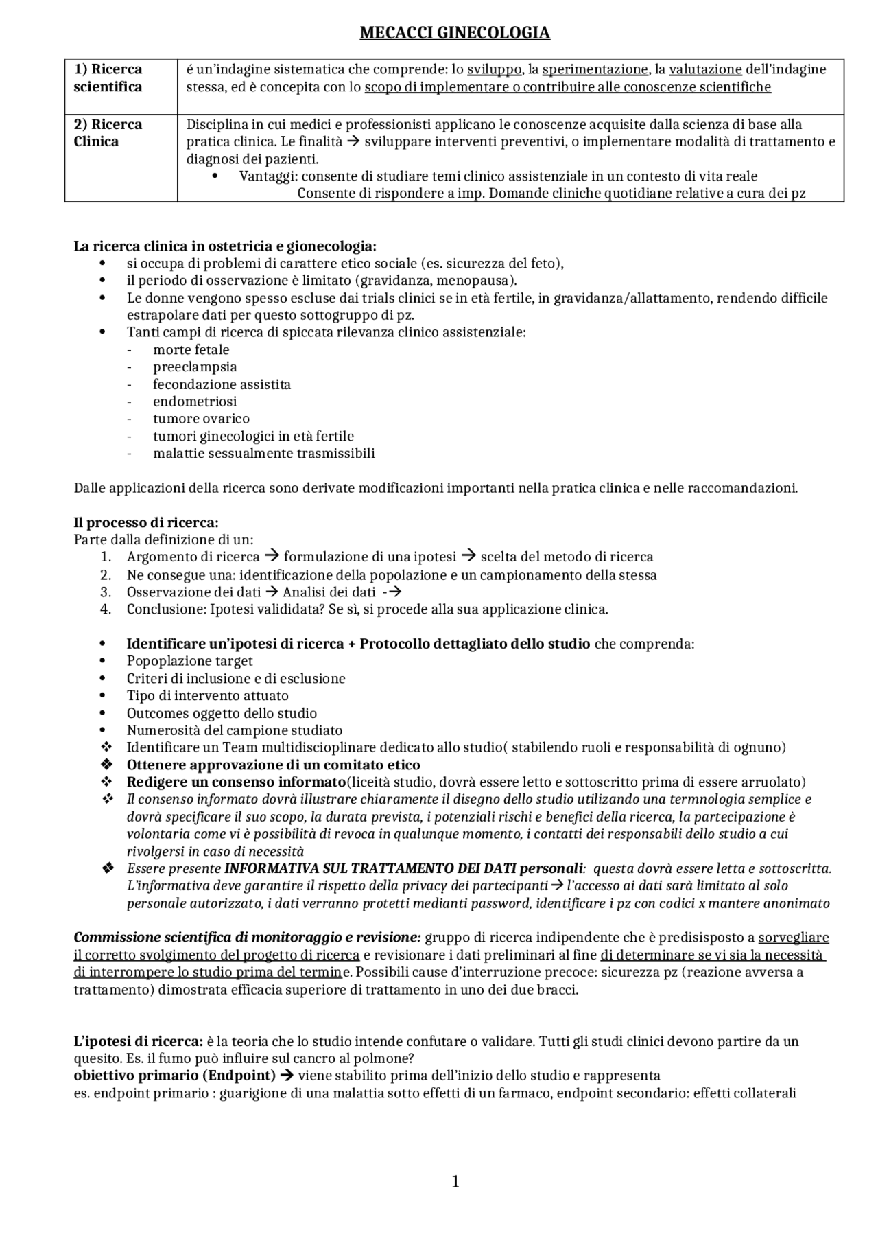 Ginecologia Mecacci Universita Docsity