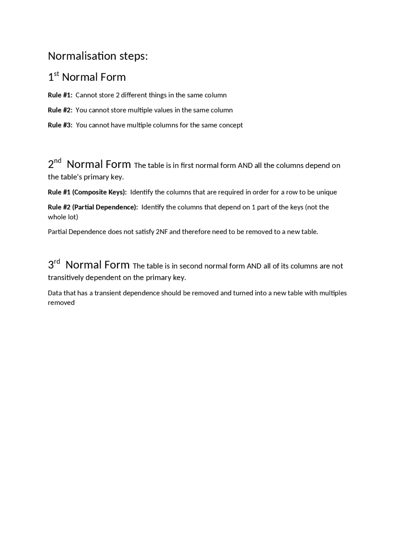 Normalisation Steps Docsity