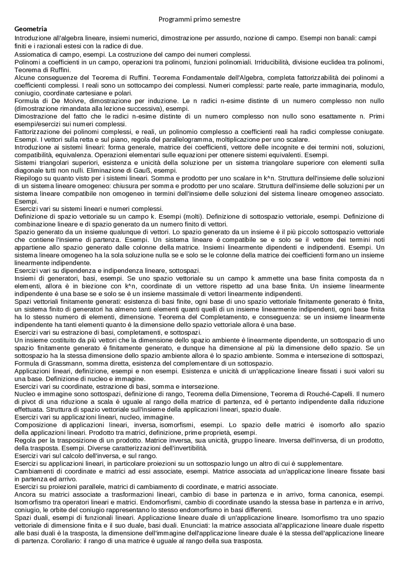 Programma Di Fisica Primo Anno Primo Semestre Guide Progetti E