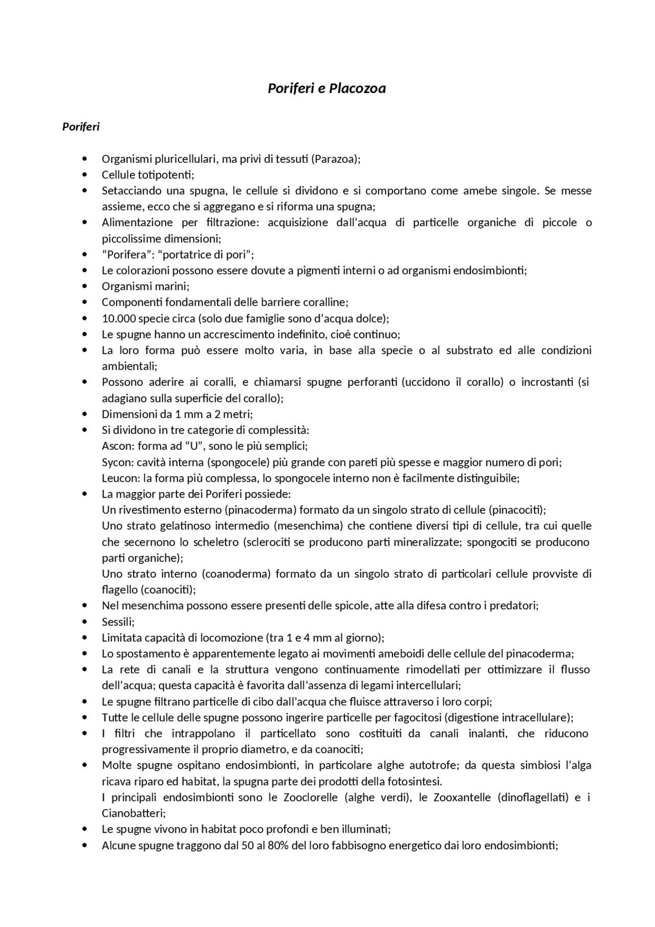 Poriferi E Placozoa Sistematica E Tassonomia Docsity
